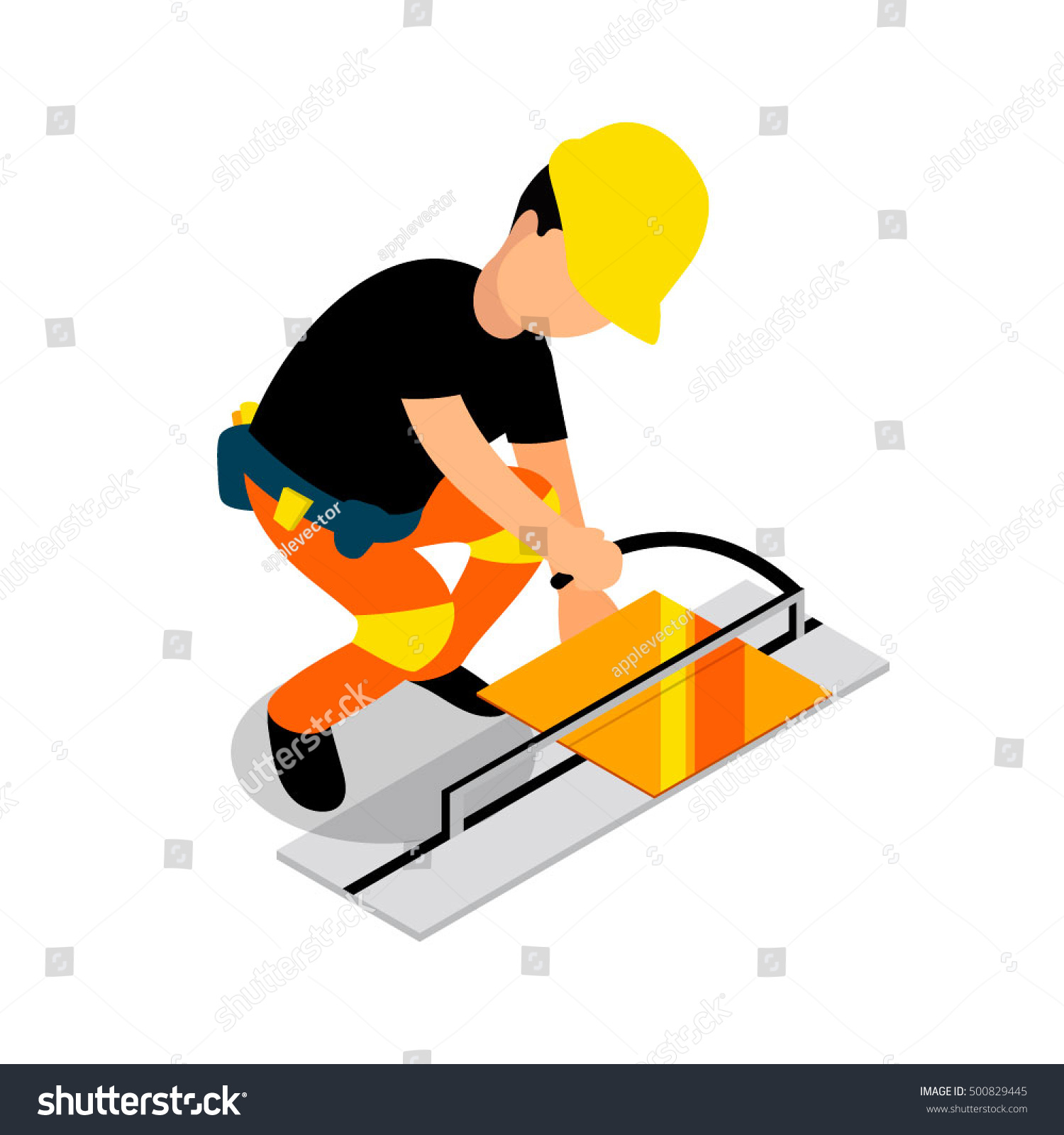 Flat 3d Isometric Builder Construction Worker Stock Vector (Royalty ...