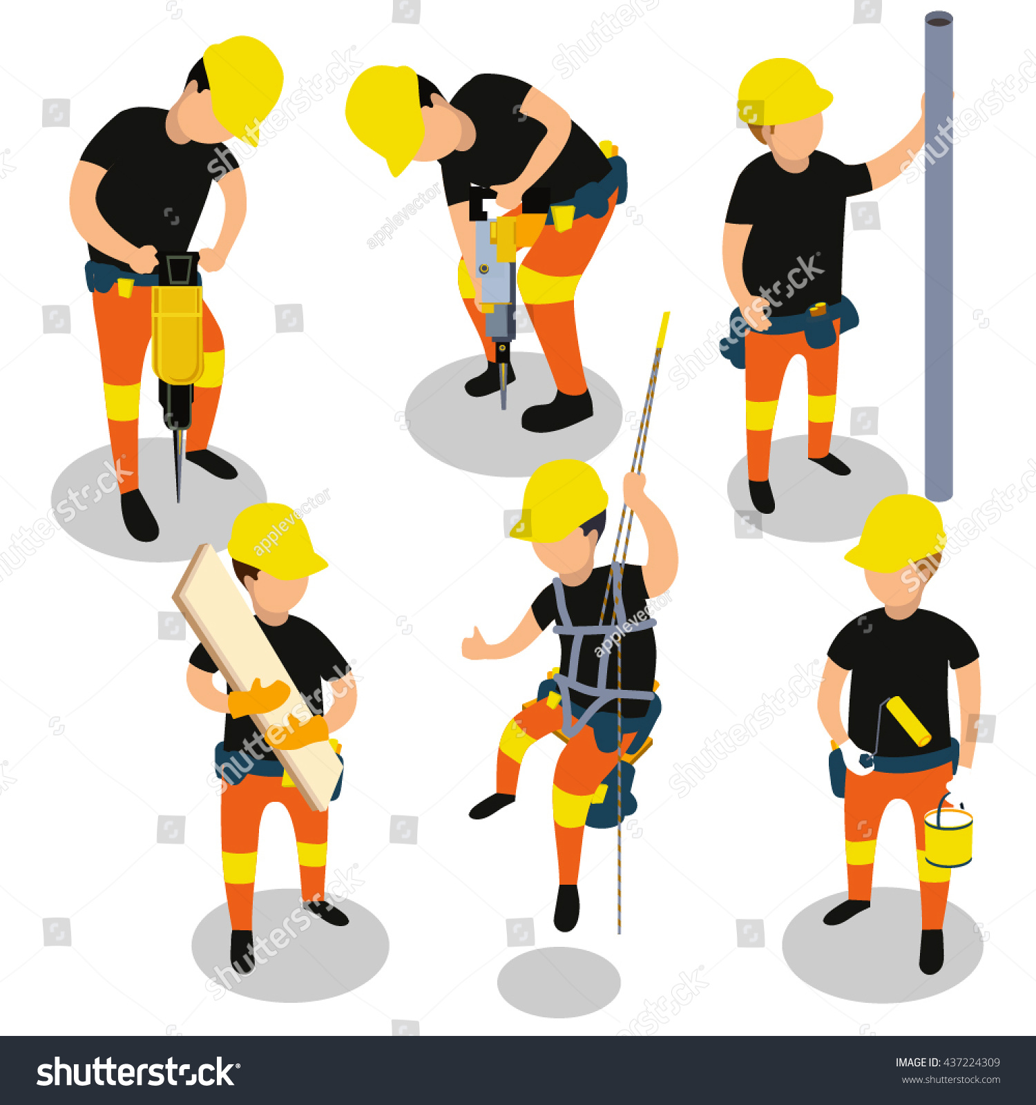 Flat 3 D Isometric Builder Construction Worker Stock Vector (Royalty ...
