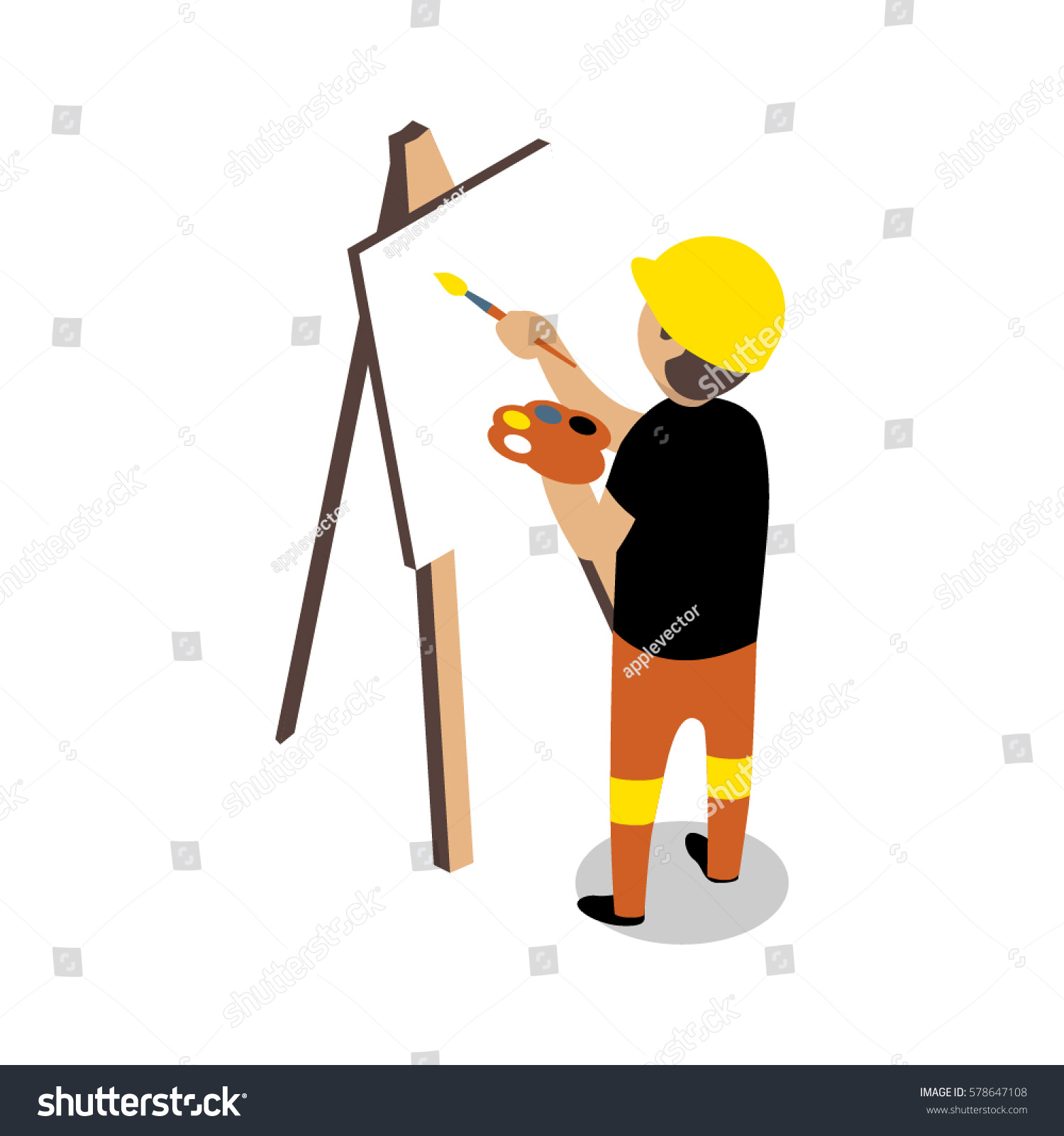 Flat 3d Isometric Builder Construction Worker Stock Vector (Royalty ...