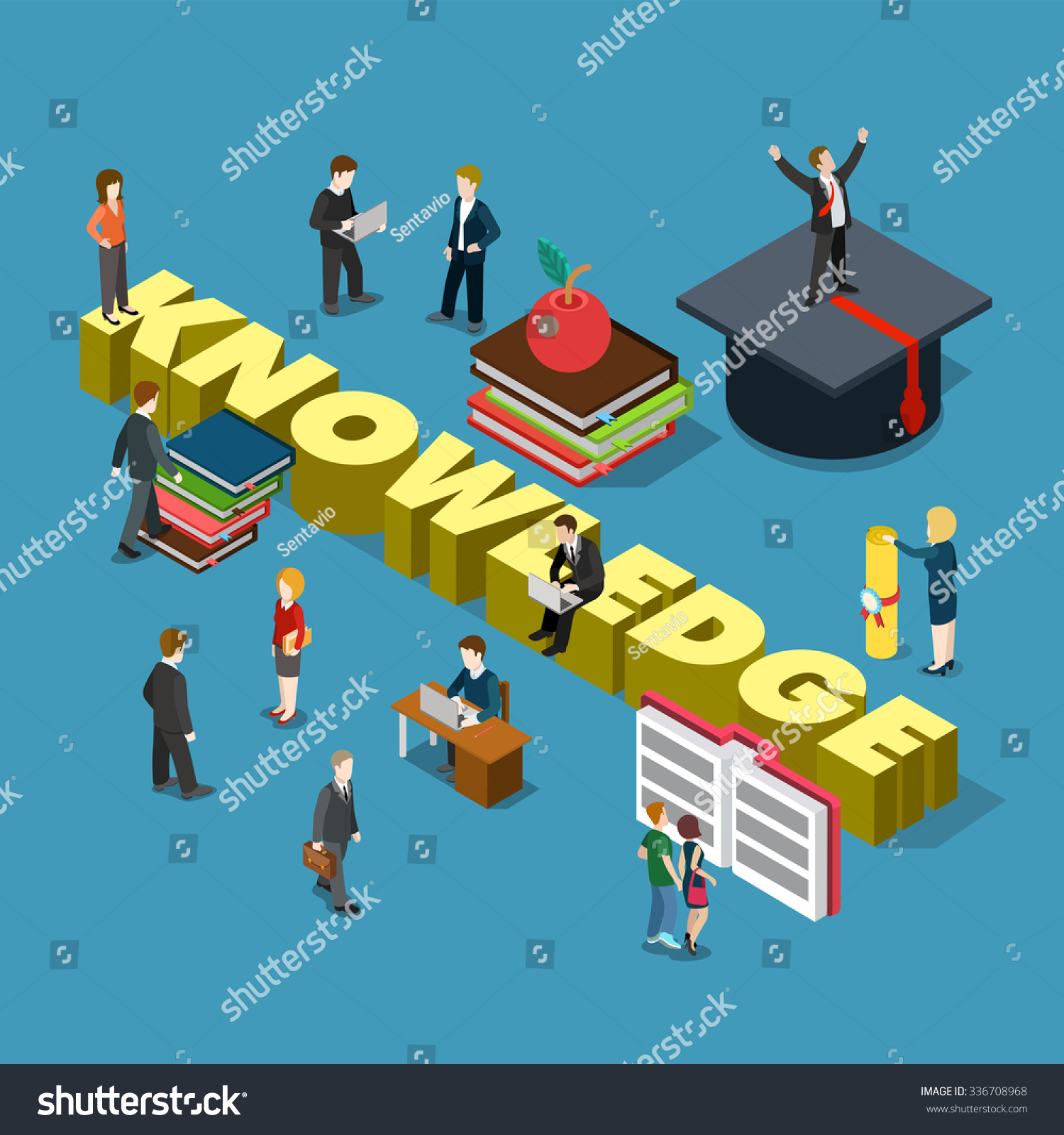 Flat 3d Isometric Style Knowledge Education: стоковая векторная графика ...