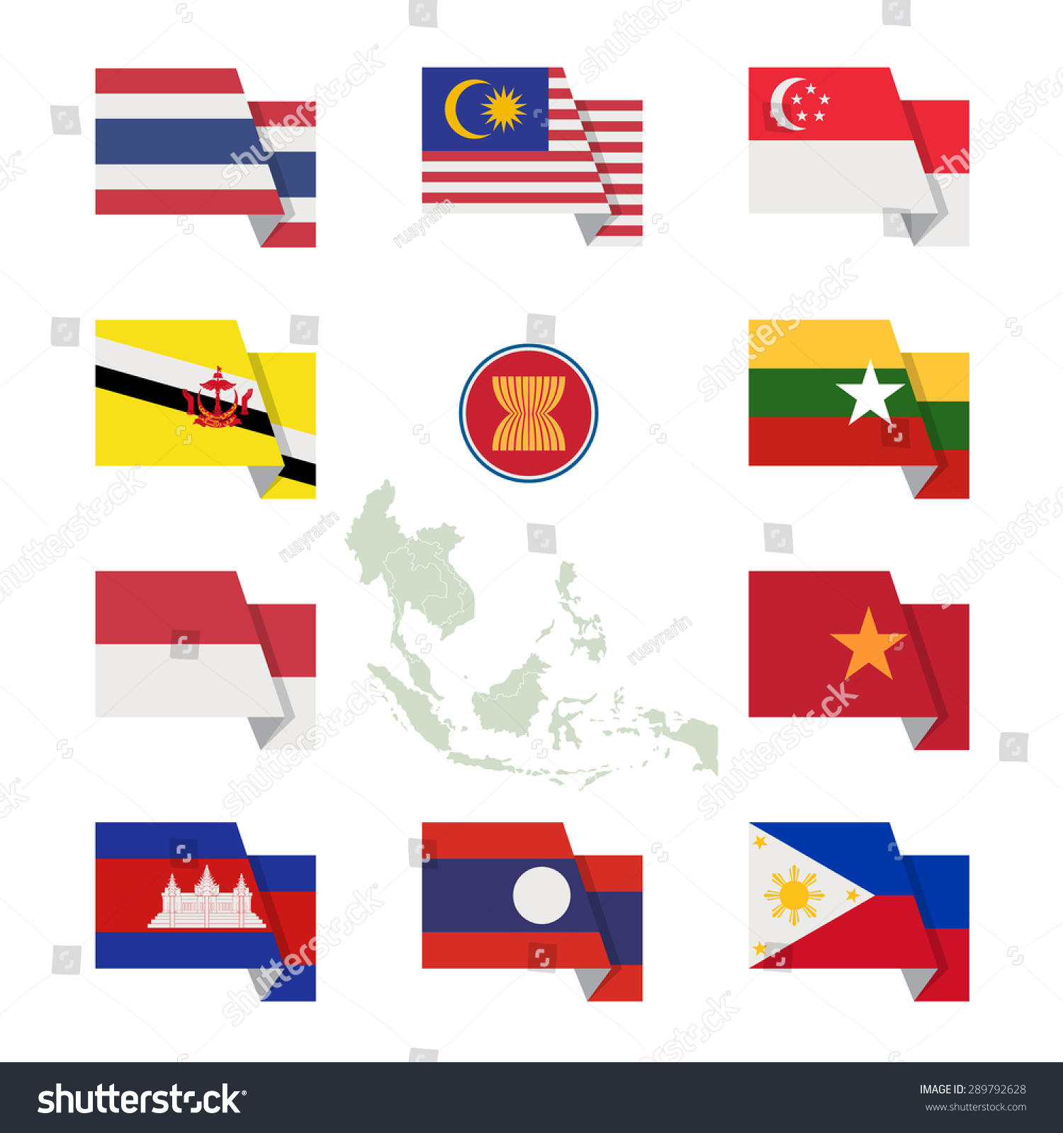 Flat Design Aec Flag Set Vector Stock Vector (Royalty Free) 289792628