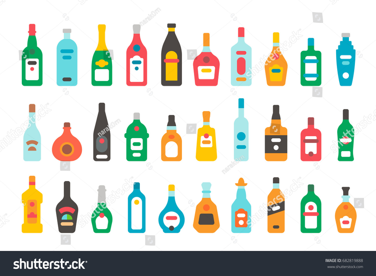 Flat Design Alcohol Bottles Set Illustration Stock Vector (Royalty Free ...