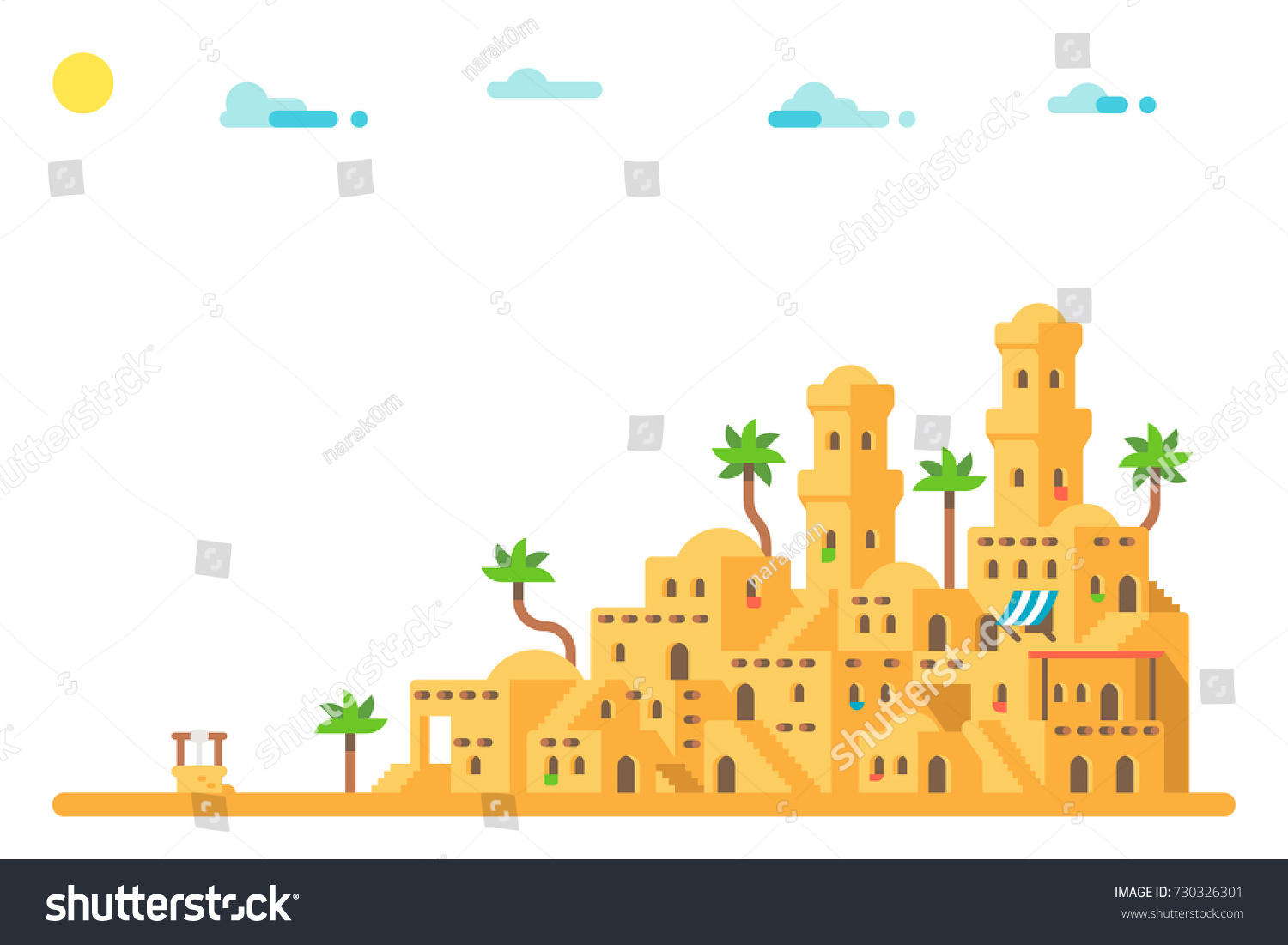 Flat Design Ancient Mud Houses Background Stock Vector (Royalty Free ...