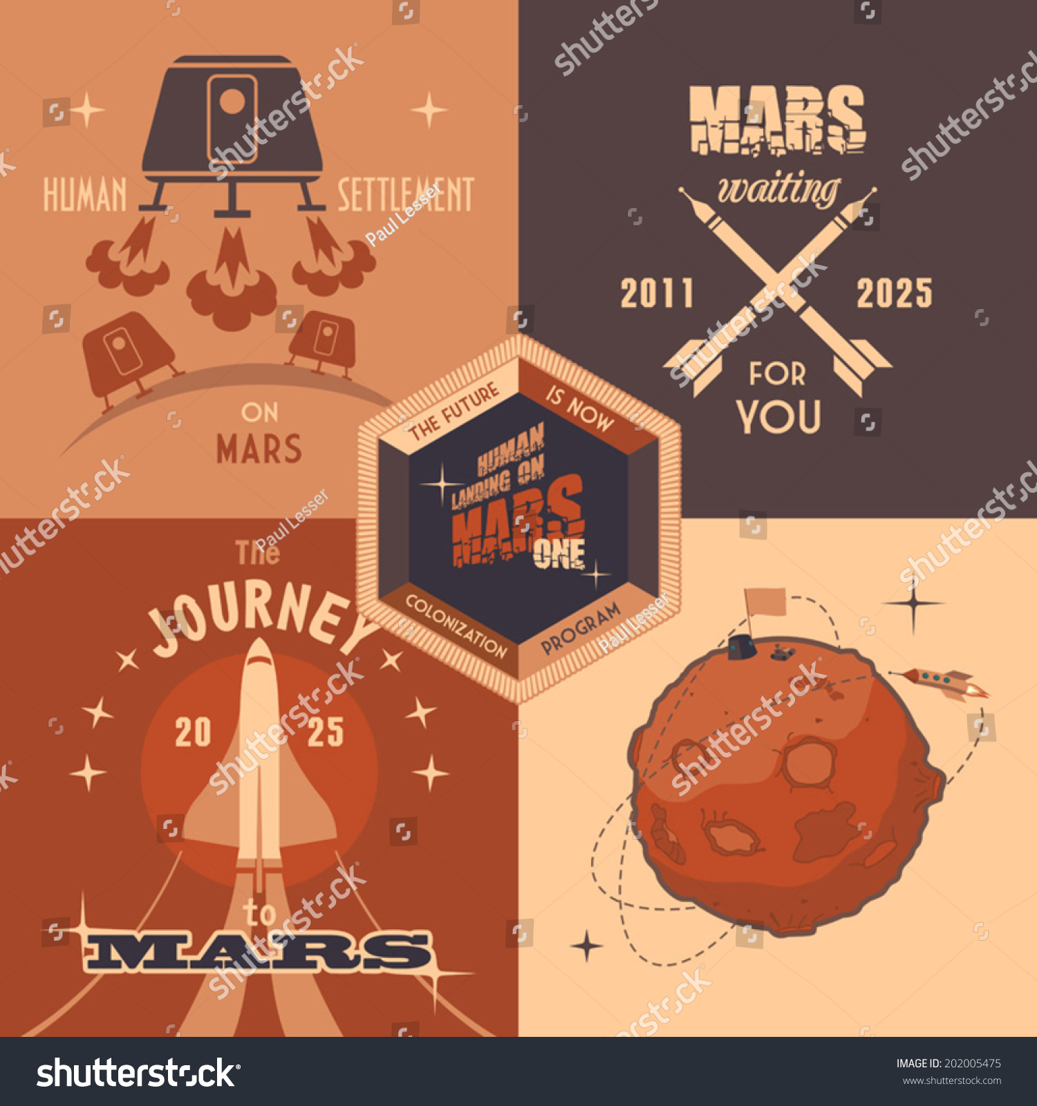 Flat Design Elements Vintage Labels Mars Stock Vector (Royalty Free ...