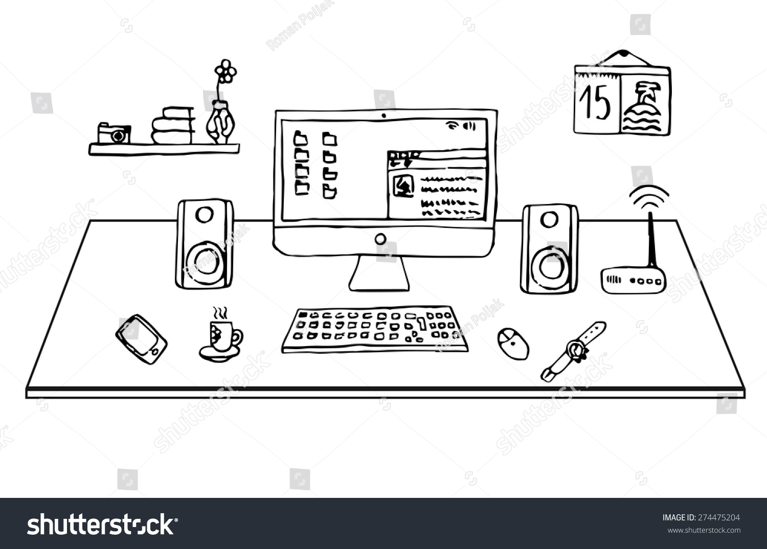 Flat Design Office Desk Freehand Drawing Stock Vector (Royalty Free ...