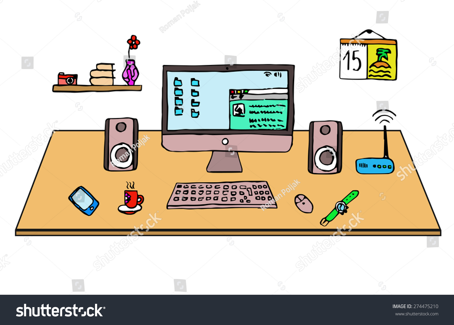 Flat Design Office Desk Freehand Drawing Stock Vector (Royalty Free ...