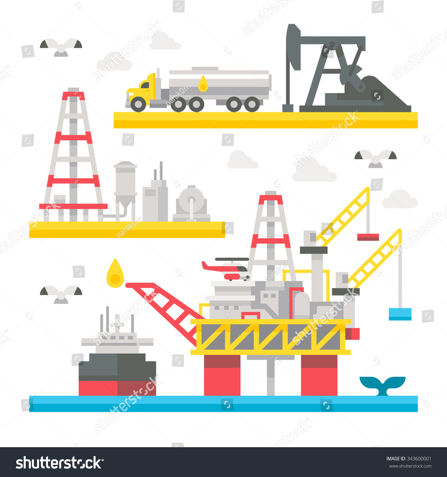 Flat Design Oil Rig Set Illustration Stock Vector (Royalty Free) 343600001