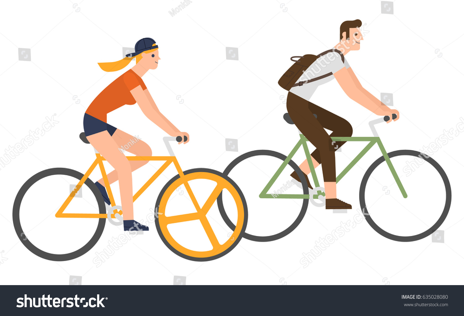 Flat Design People Riding Bicycle Stock Vector (Royalty Free) 635028080 ...