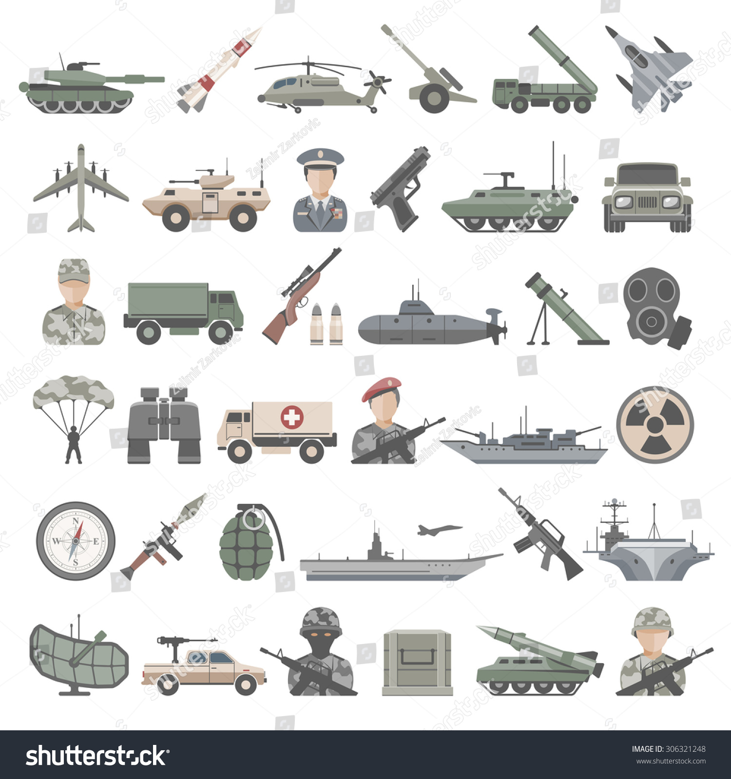 Flat Icons Army Stock Vector 306321248 - Shutterstock