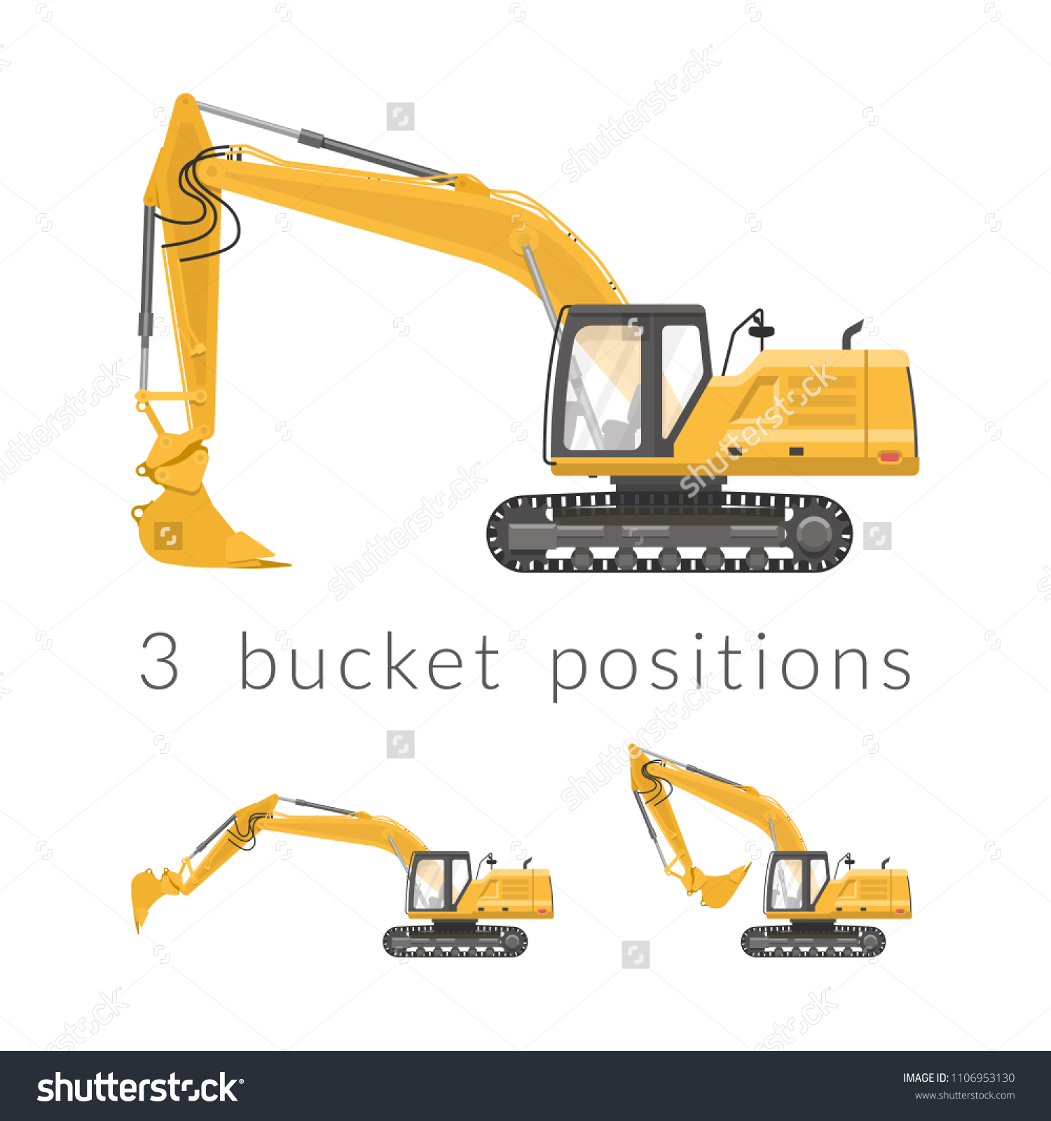 Flat Isolated Excavator 3 Bucket Position Stock Vector (Royalty Free ...