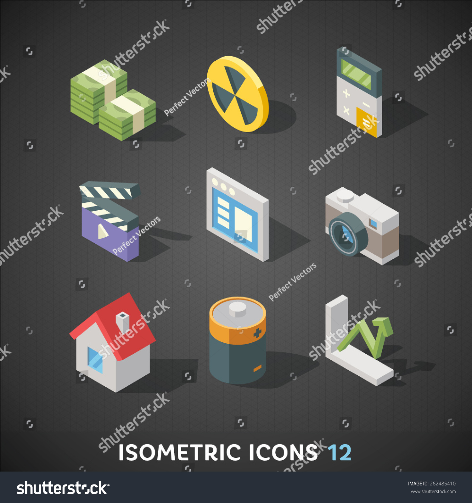 Flat Isometric Icons Set 12 Stock Vector Illustration 262485410 ...