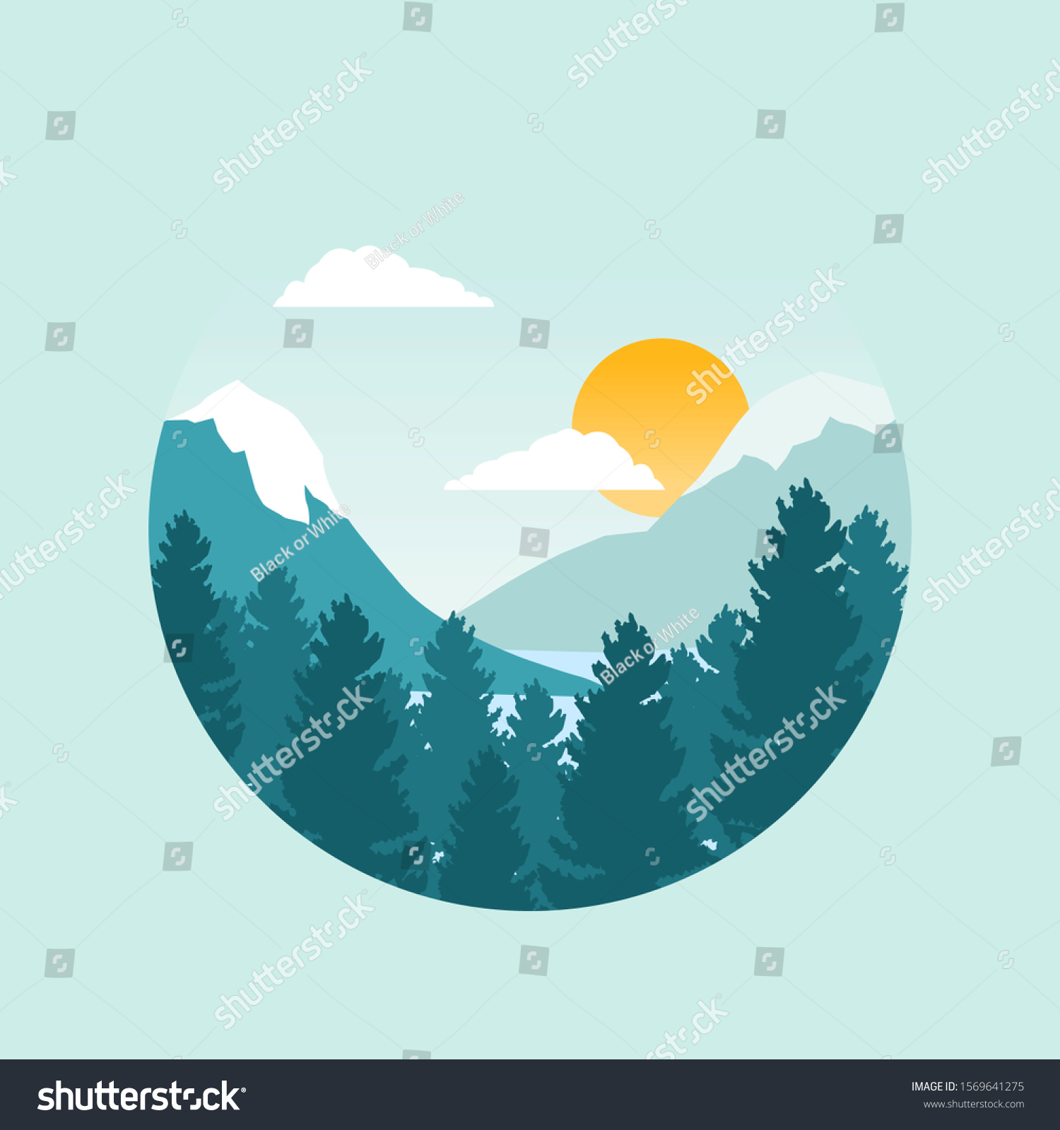 Flat Landscape Design Circle Shape Concept Stock Vector (Royalty Free ...