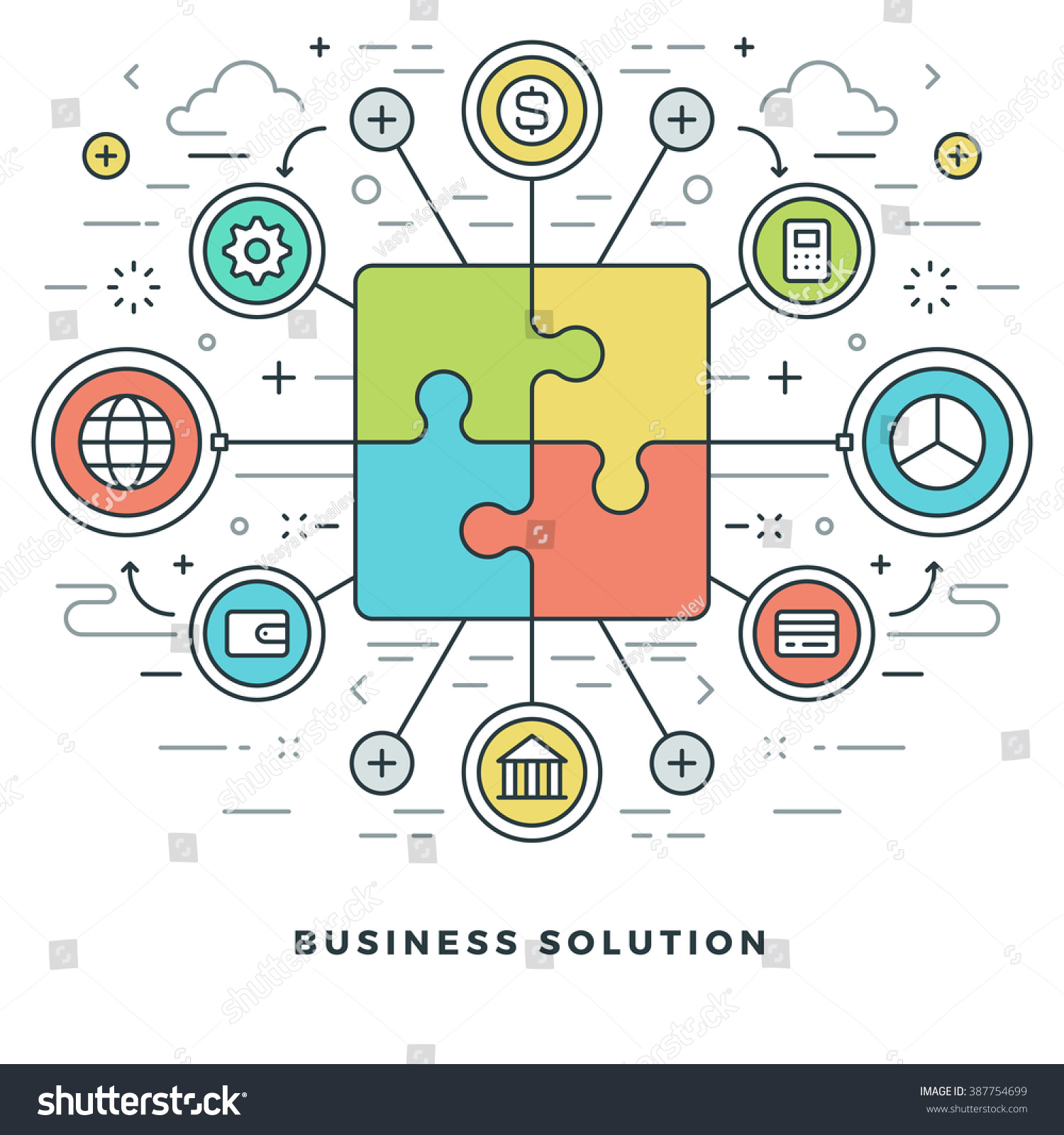 Flat Line Business Solution Vector Illustration Stock Vector (Royalty ...