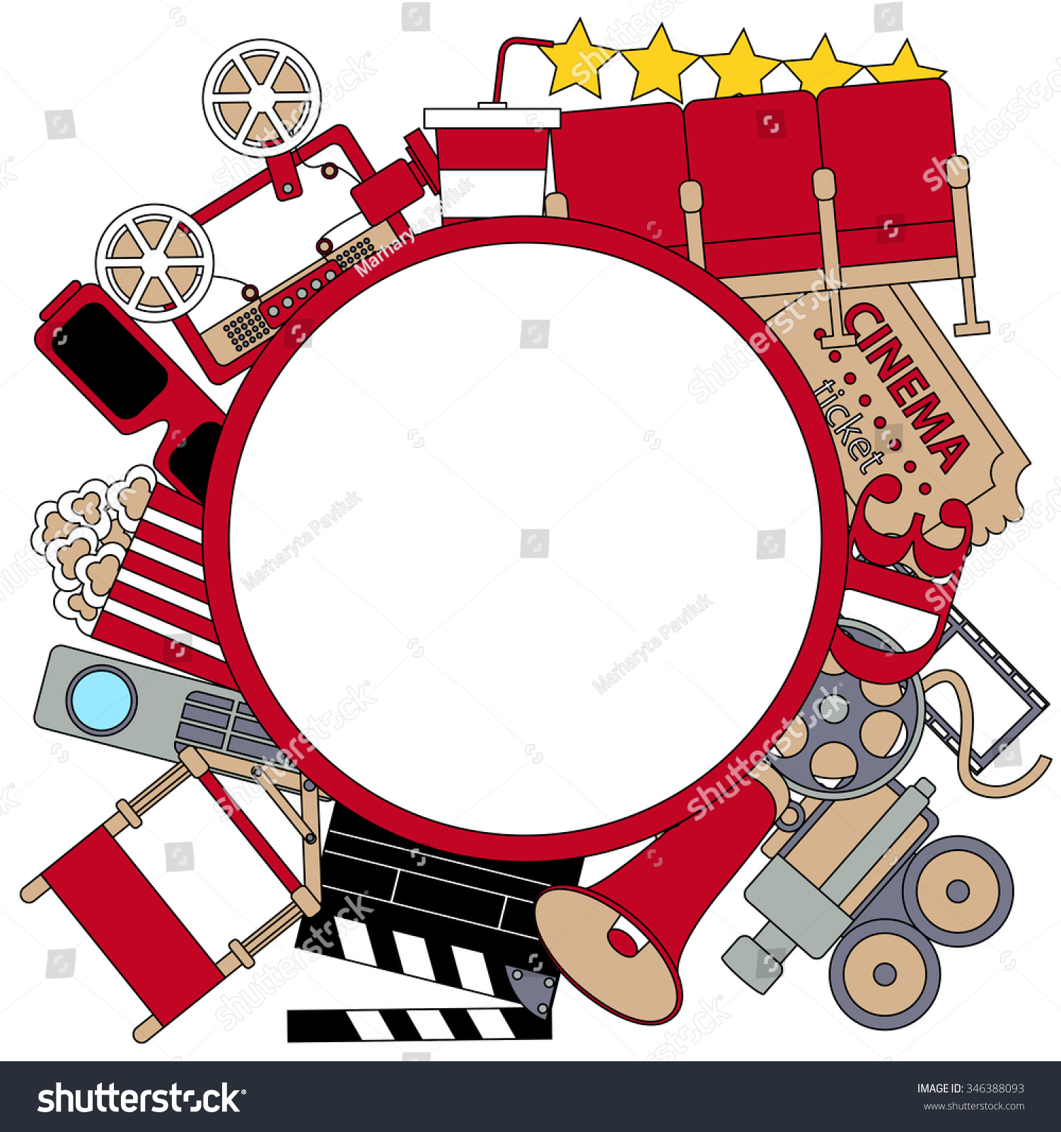 Flat Line Design Round Background Cinema Stock Vector (Royalty Free ...