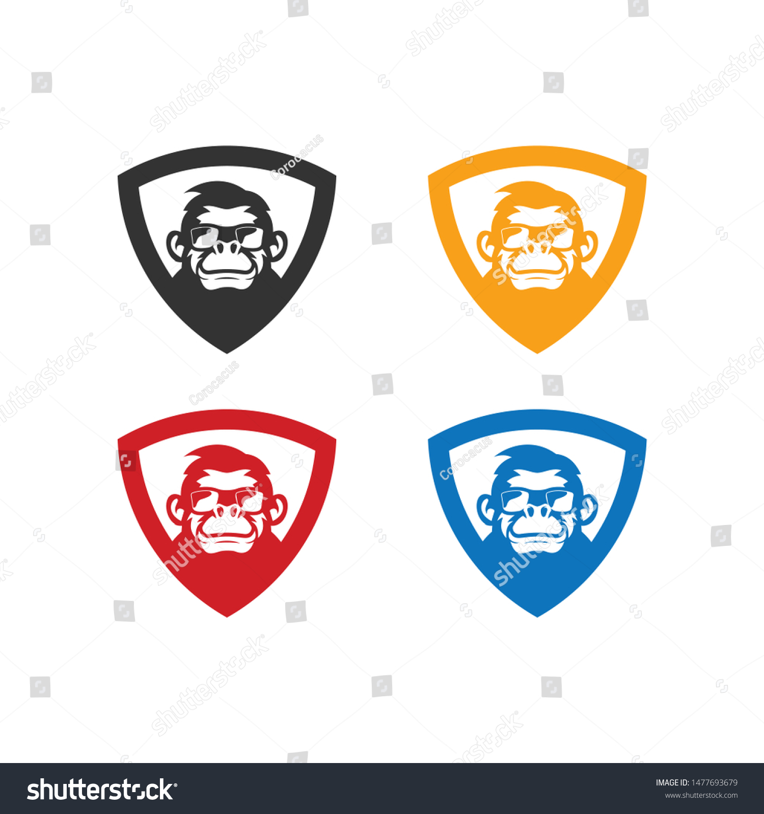 Flat Logo Template Monkey Shield Monkey Stock Vector (Royalty Free ...