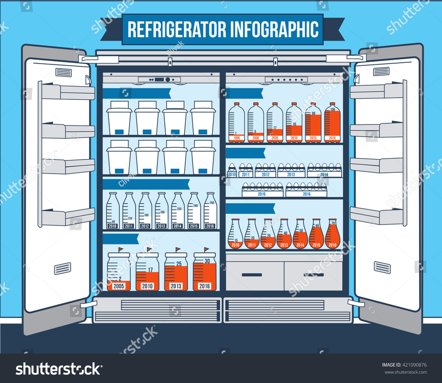 Flat Open Vector Refrigerator Infographic Element Stock Vector ...