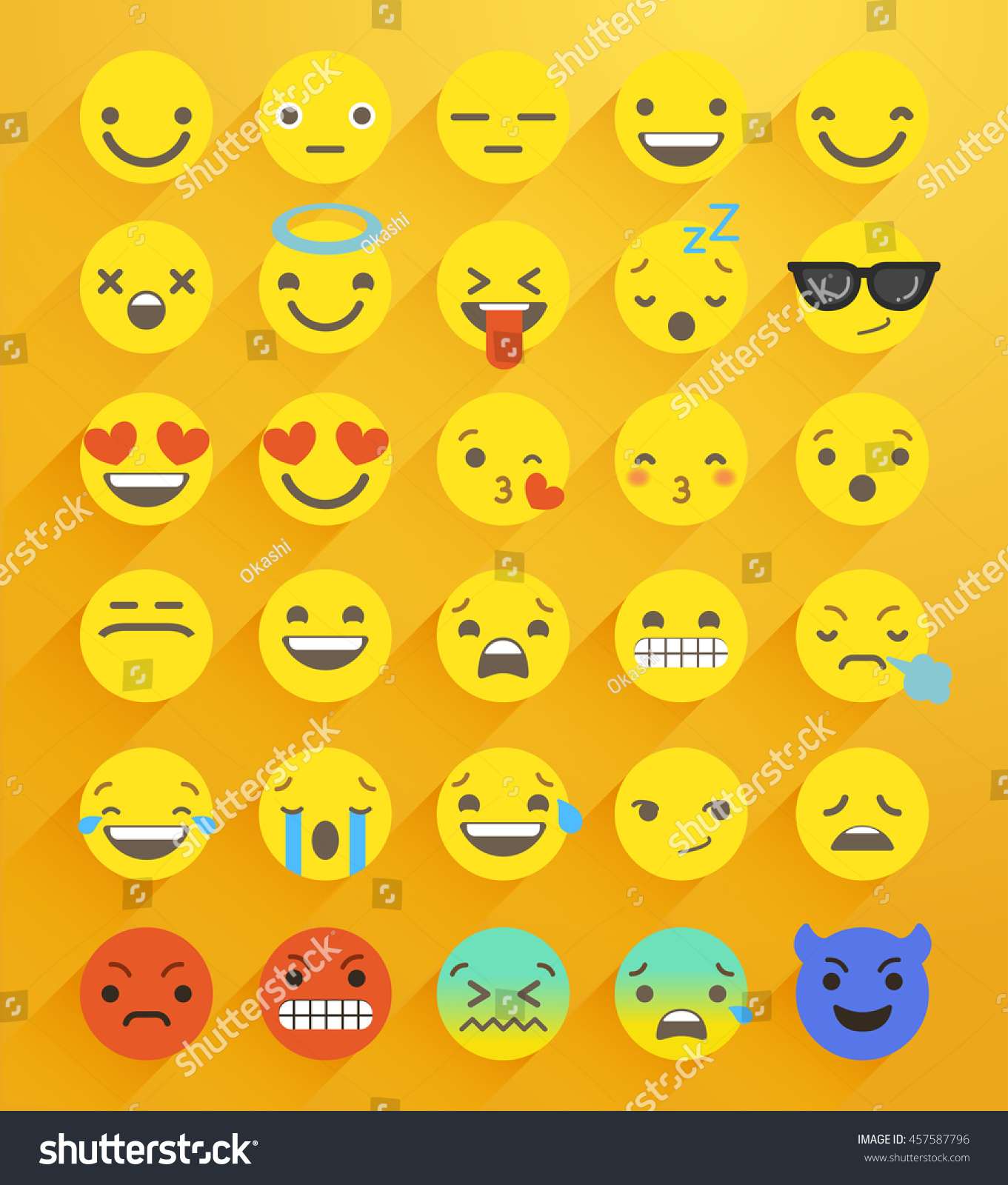 Flat Smiley Emoticon Set Vector Illustration Stock Vector (Royalty Free ...