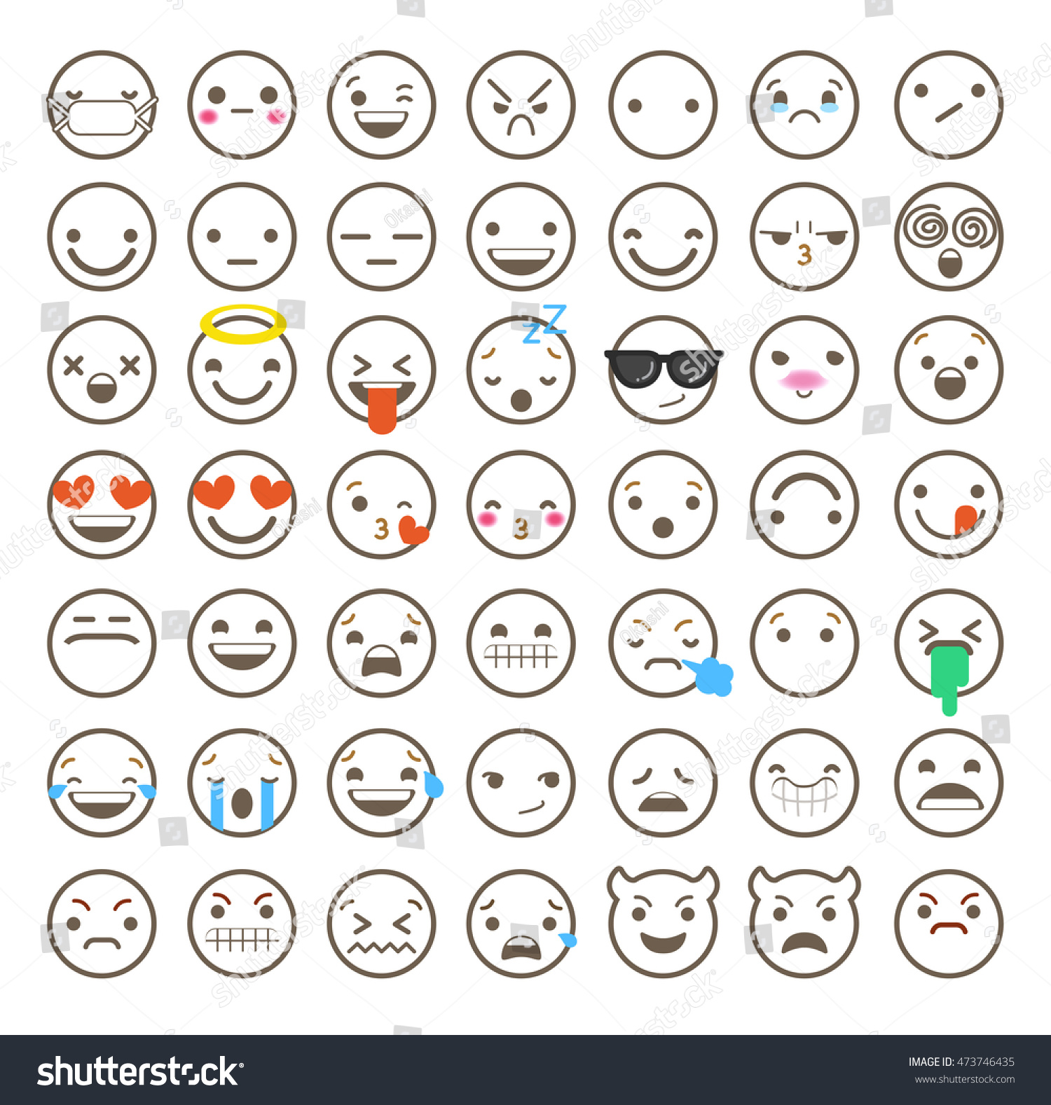 Flat Smiley Emoticon Set Vector Illustration: vector de stock (libre de ...