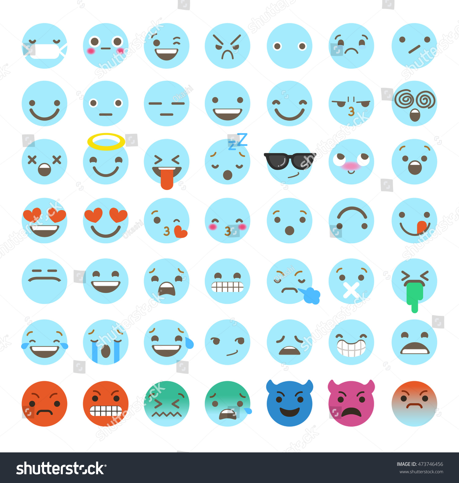 Flat Smiley Emoticon Set Vector Illustration Stock Vector (Royalty Free ...