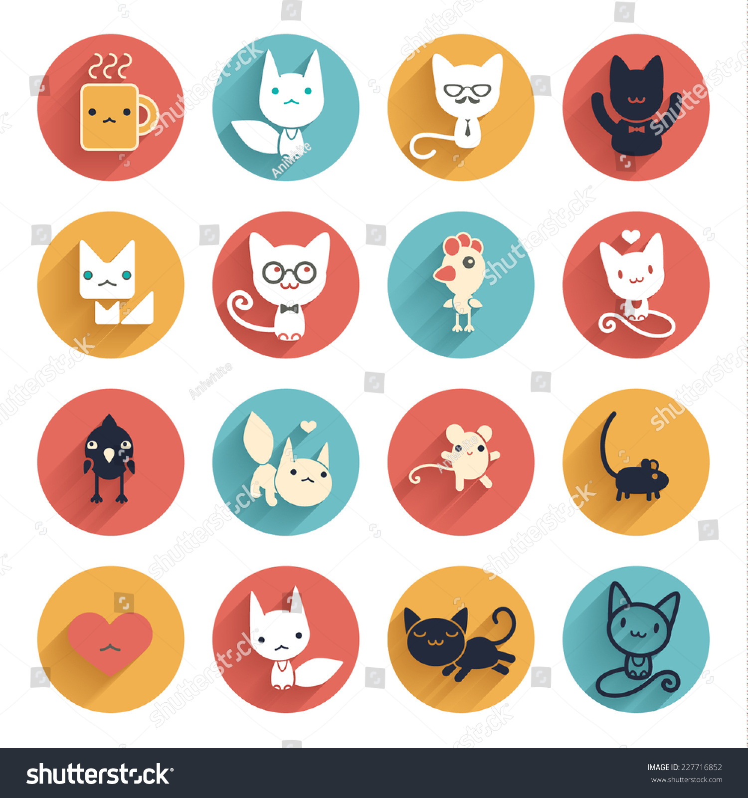 Flat Style Animals Avatar Funny Objects Stock Vector (Royalty Free ...