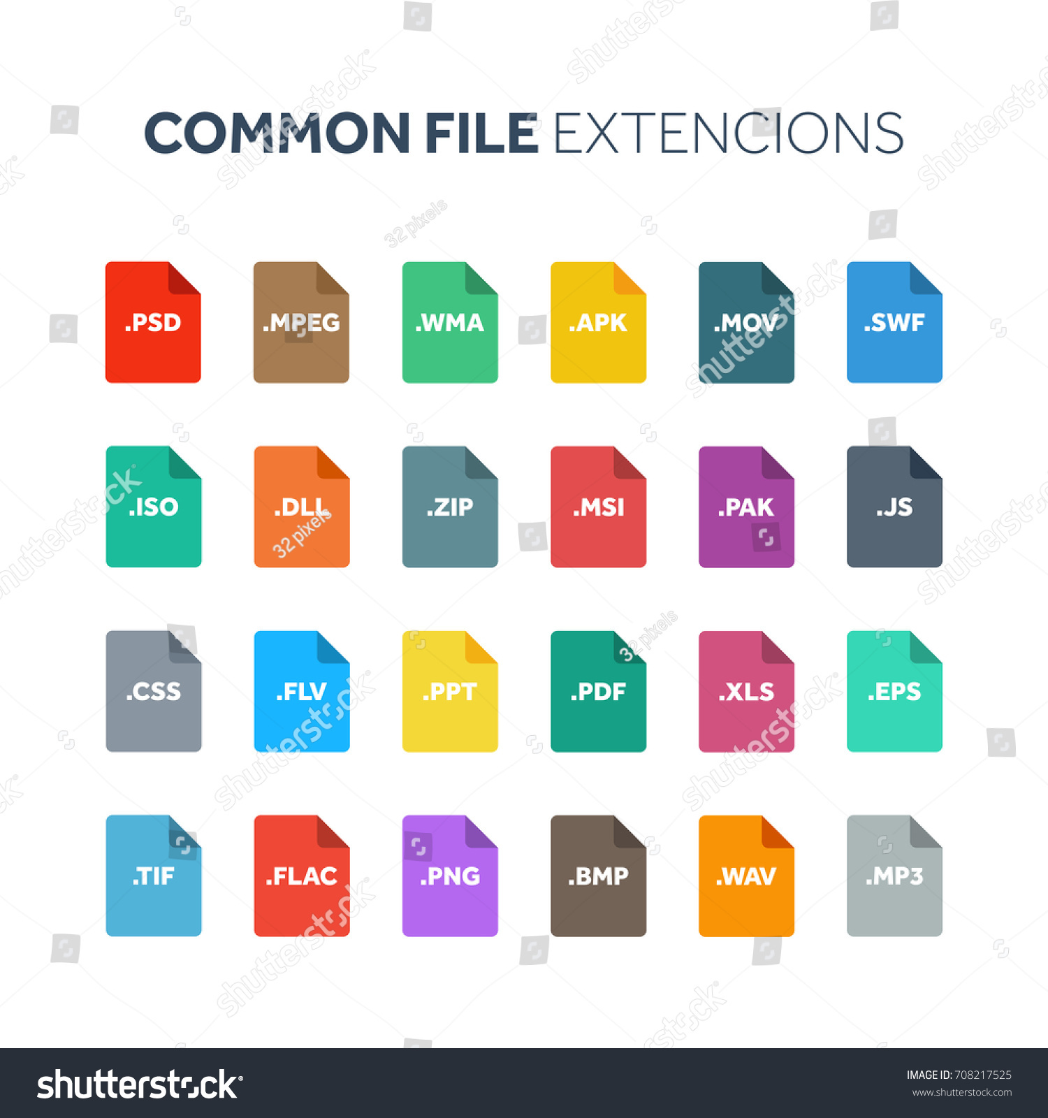Flat Style Icon Set Systemcommon File Stock Vector (Royalty Free ...