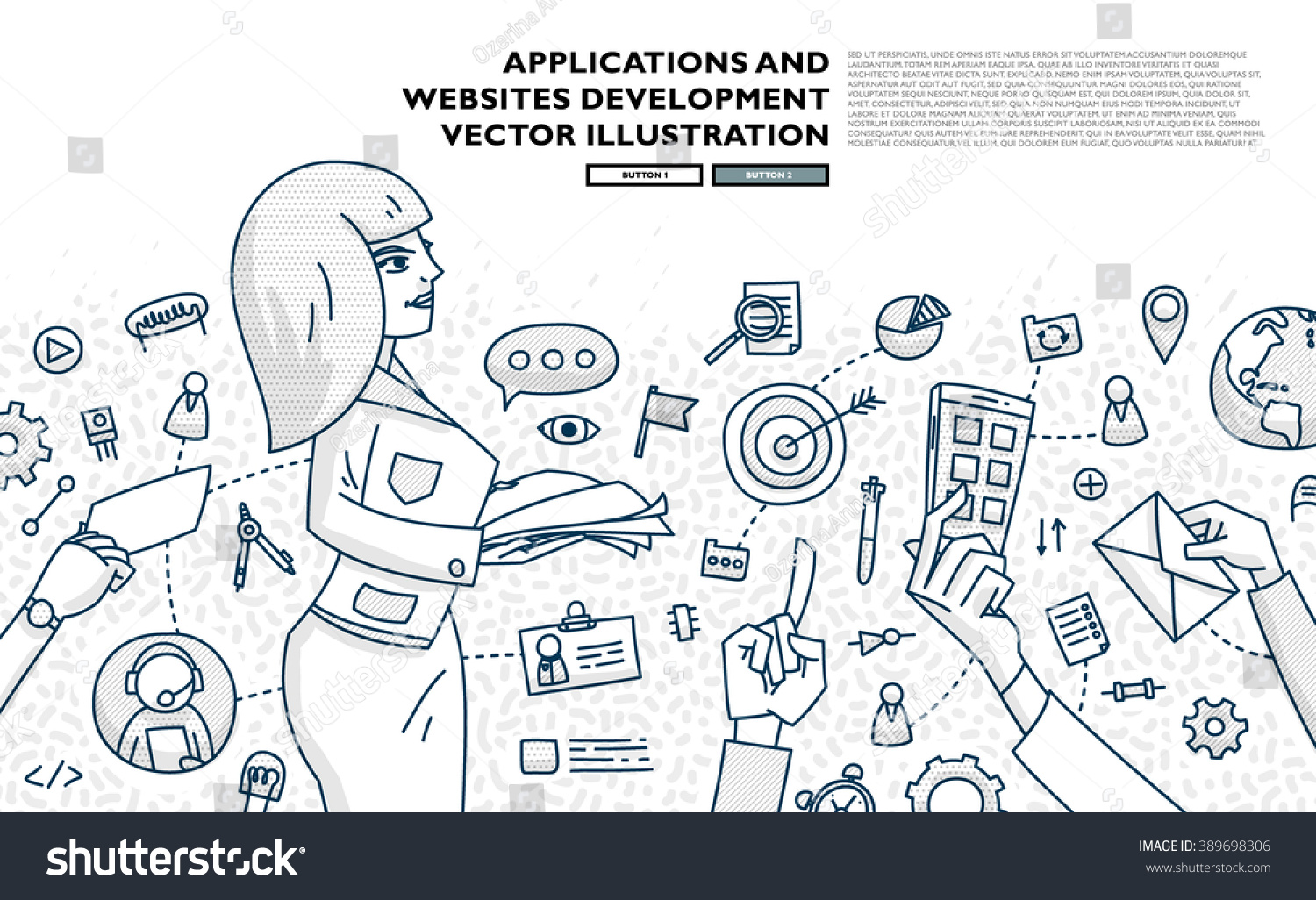 Flat Style Thin Line Art Design Stock Vector (Royalty Free) 389698306 ...
