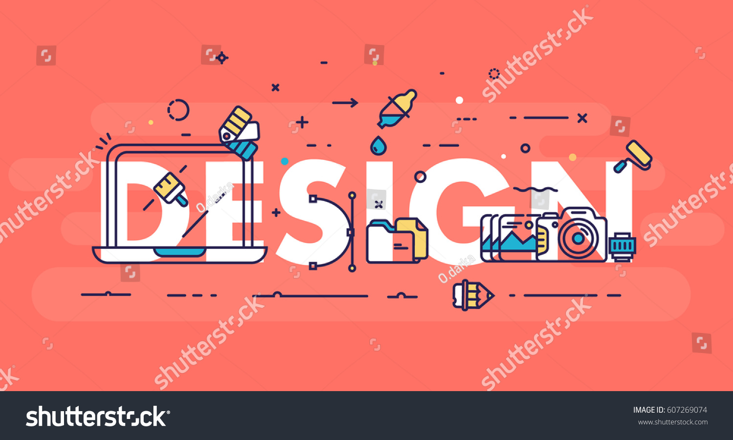 Flat Style Thin Line Art Design Stock Vector (Royalty Free) 607269074