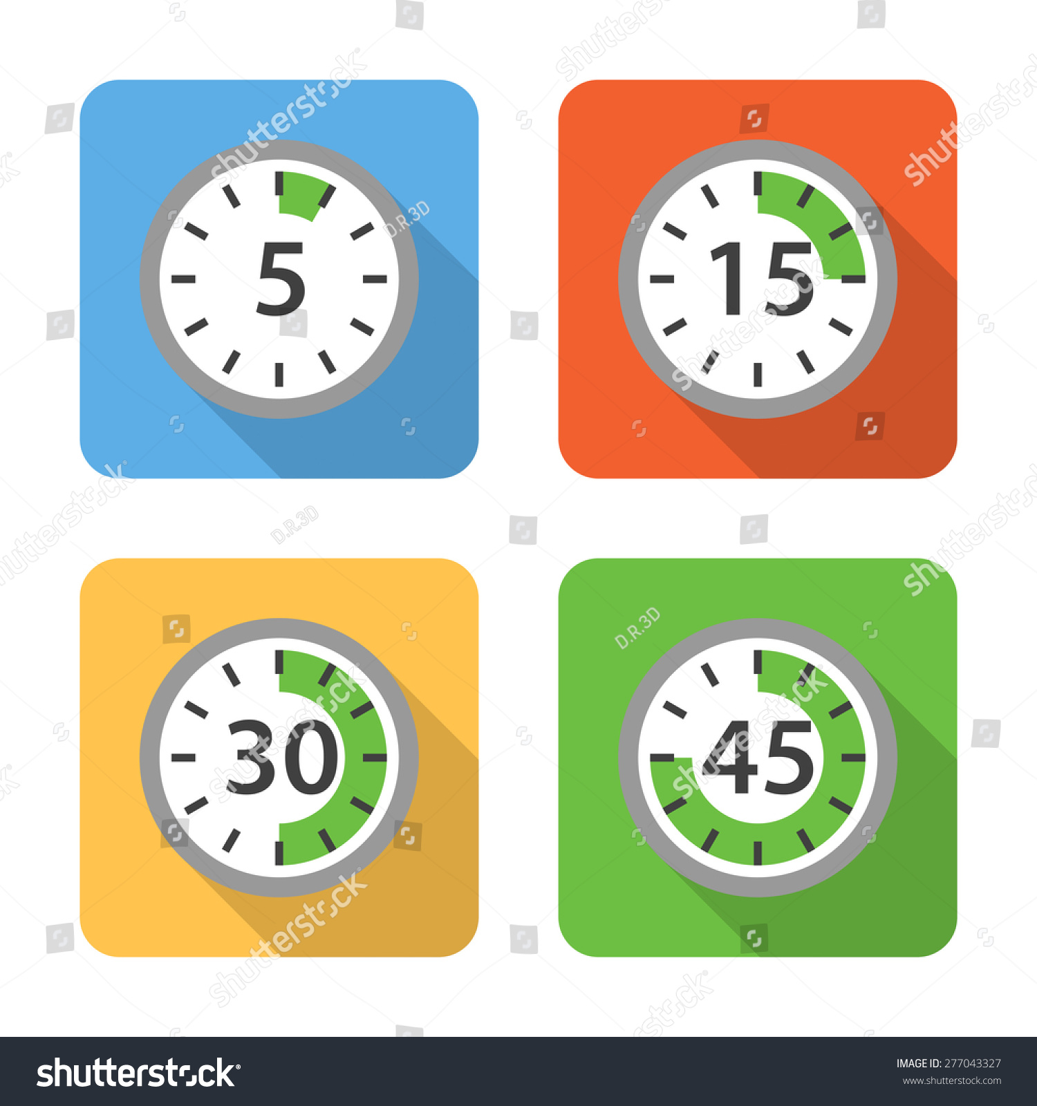 Flat Time Interval Icons Long Shadows Stock Vector 277043327 - Shutterstock
