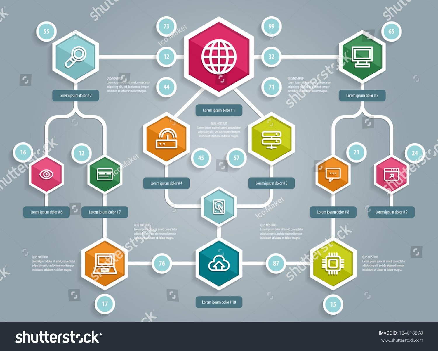 Flat Ui Design Social Network Mapping Stock Vector (Royalty Free) 184618598