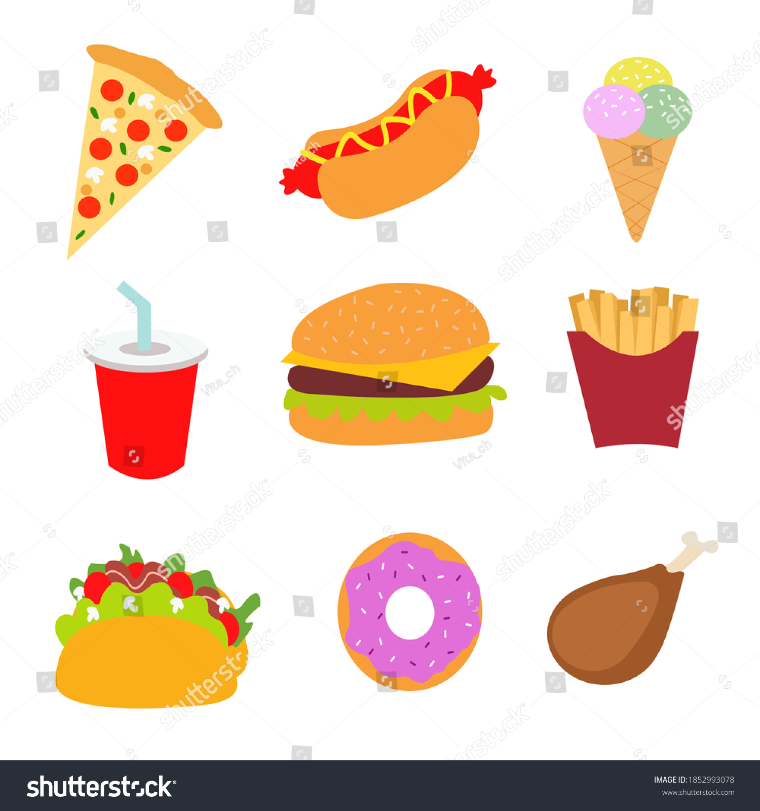 Flat Vector Illustration Fast Food Set Stock Vector (Royalty Free ...