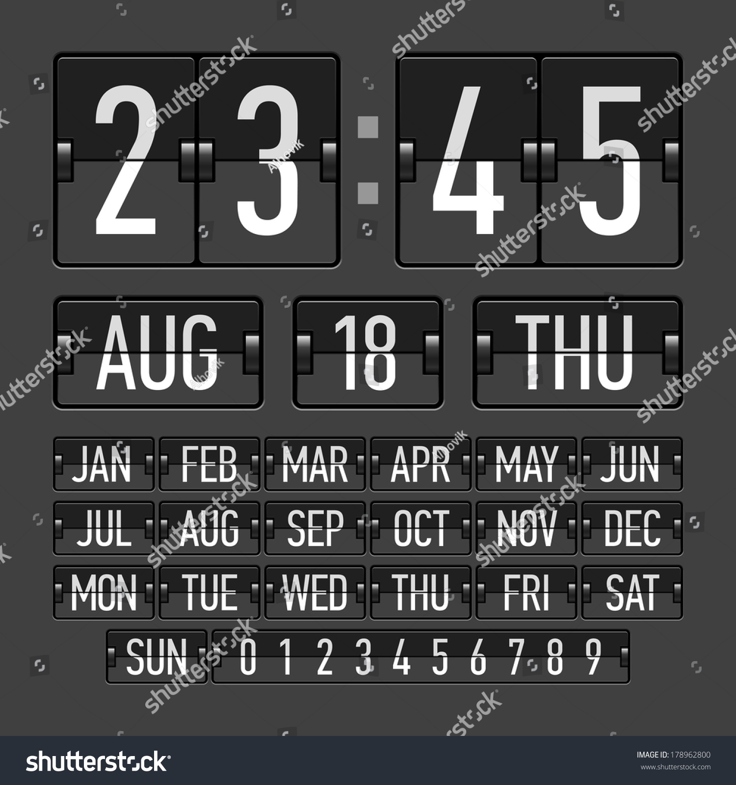 Flip Clock Template Time Date Day 库存矢量图（免版税）178962800 | Shutterstock