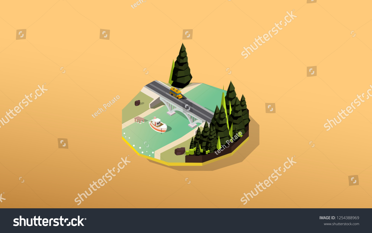 Floating Bridge Island Stock Vector (Royalty Free) 1254388969 ...