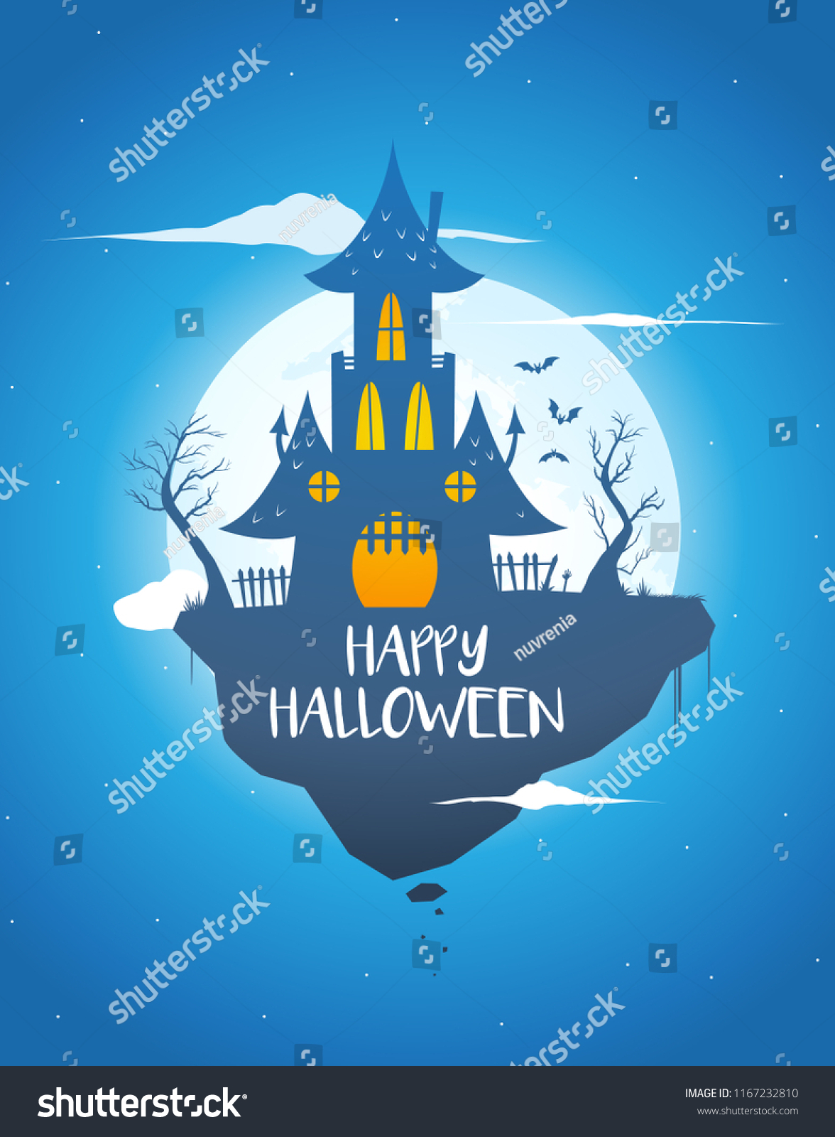 Floating Haunted Castle Isolated Vector Illustration Stock Vector ...