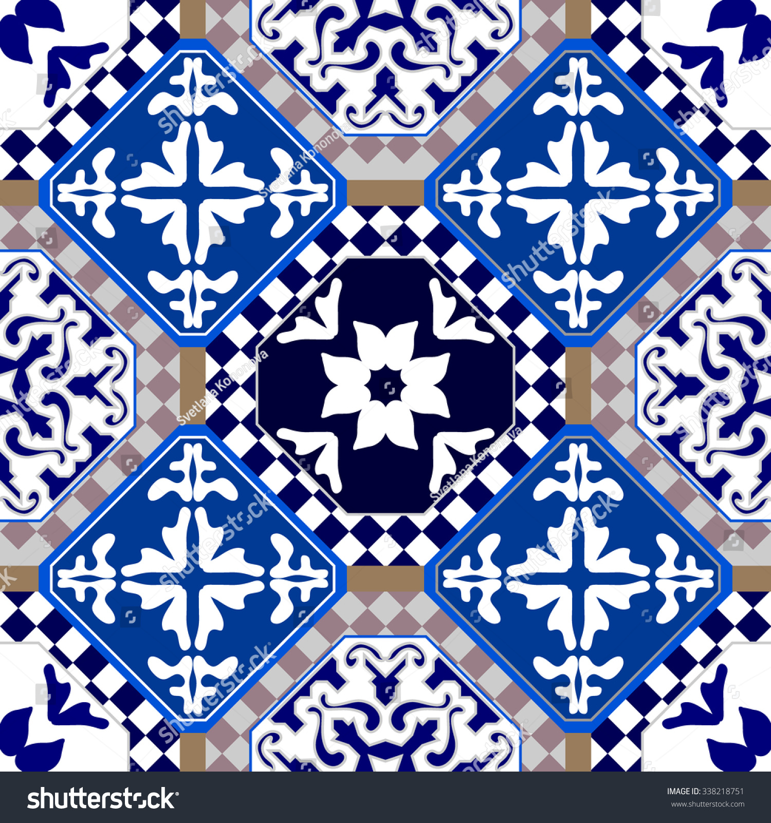 Flooring Made Blue Ceramic Tiles Moroccan Stock Vector 338218751 ...