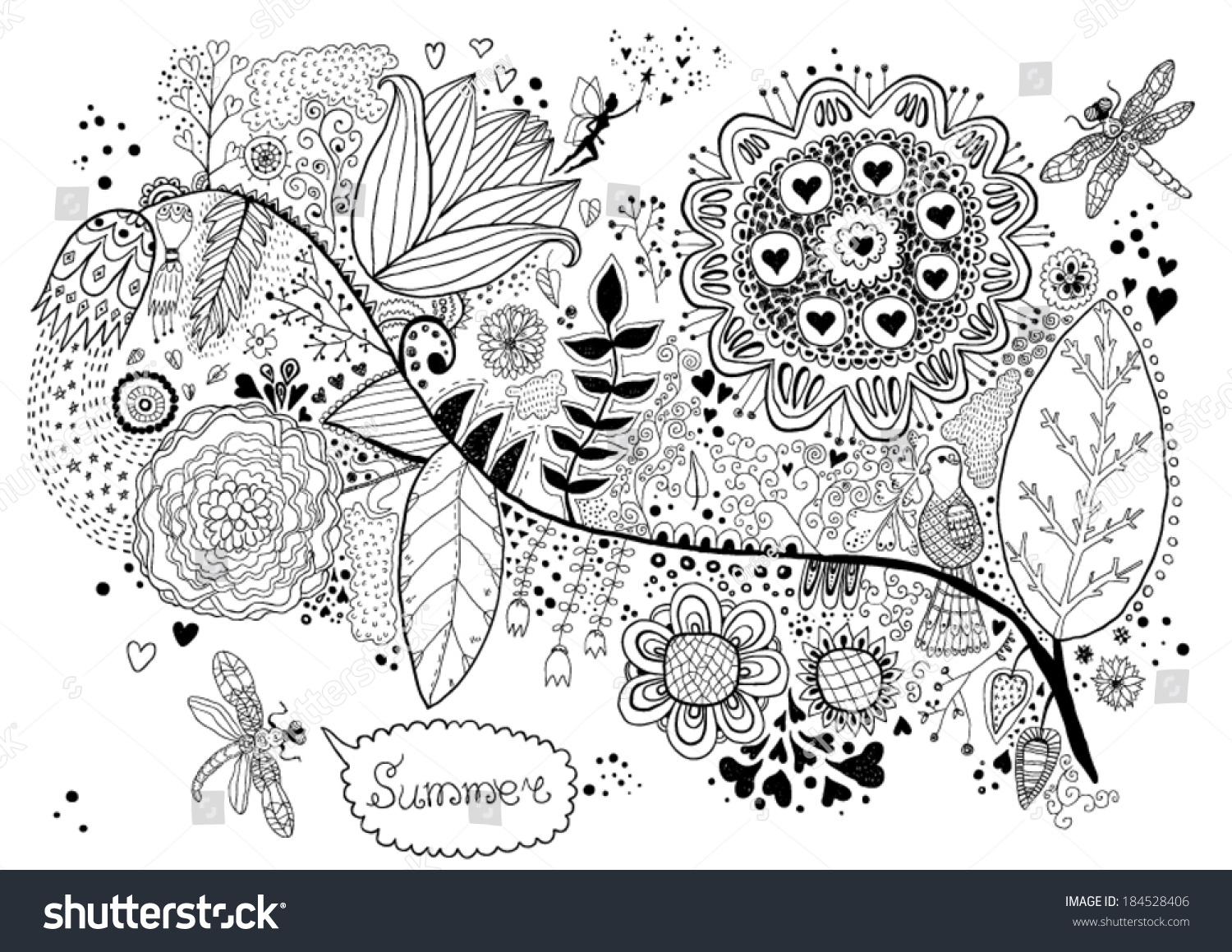 Flora Hand Drawn Doodle Stock Vector (Royalty Free) 184528406