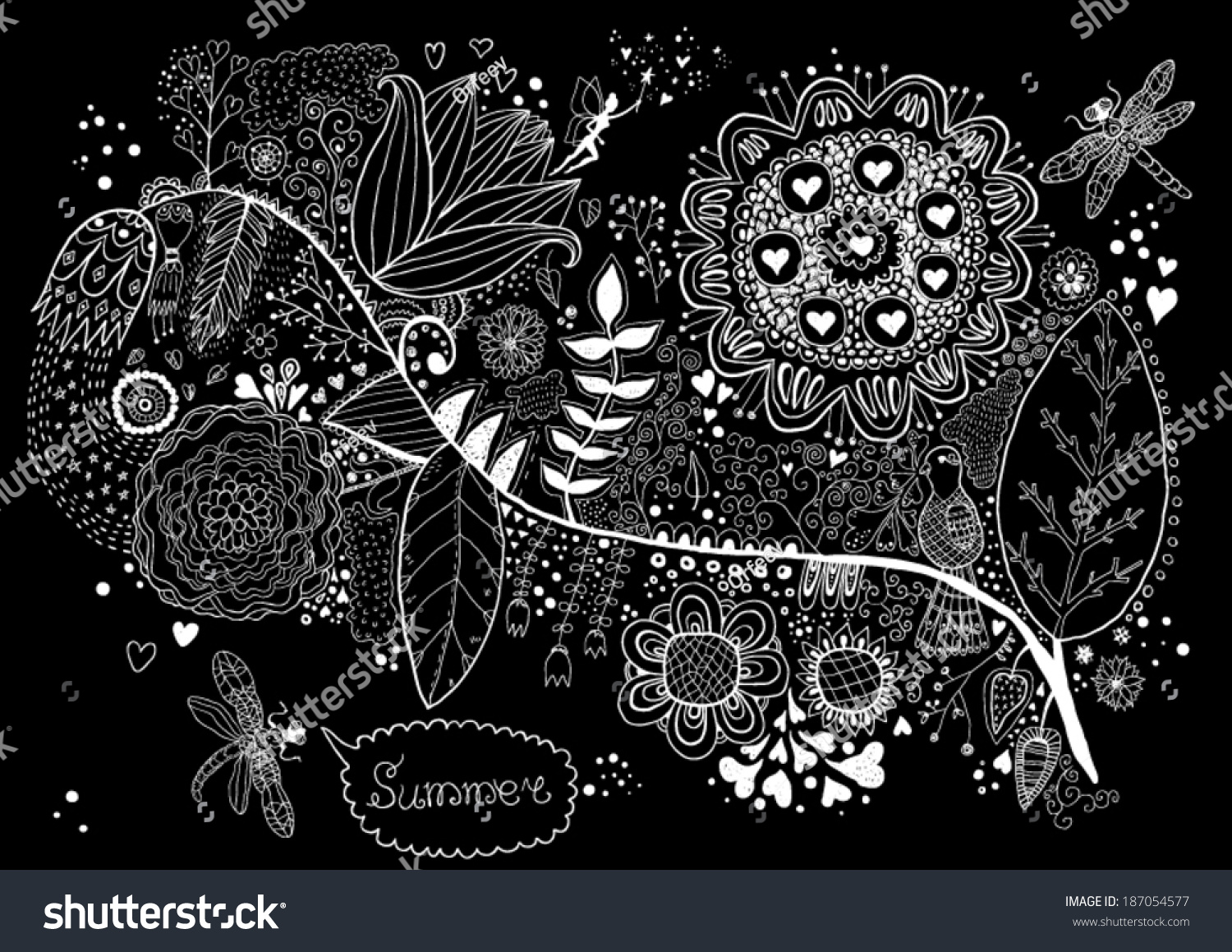 Flora Hand Drawn Doodle Stock Vector (Royalty Free) 187054577 ...