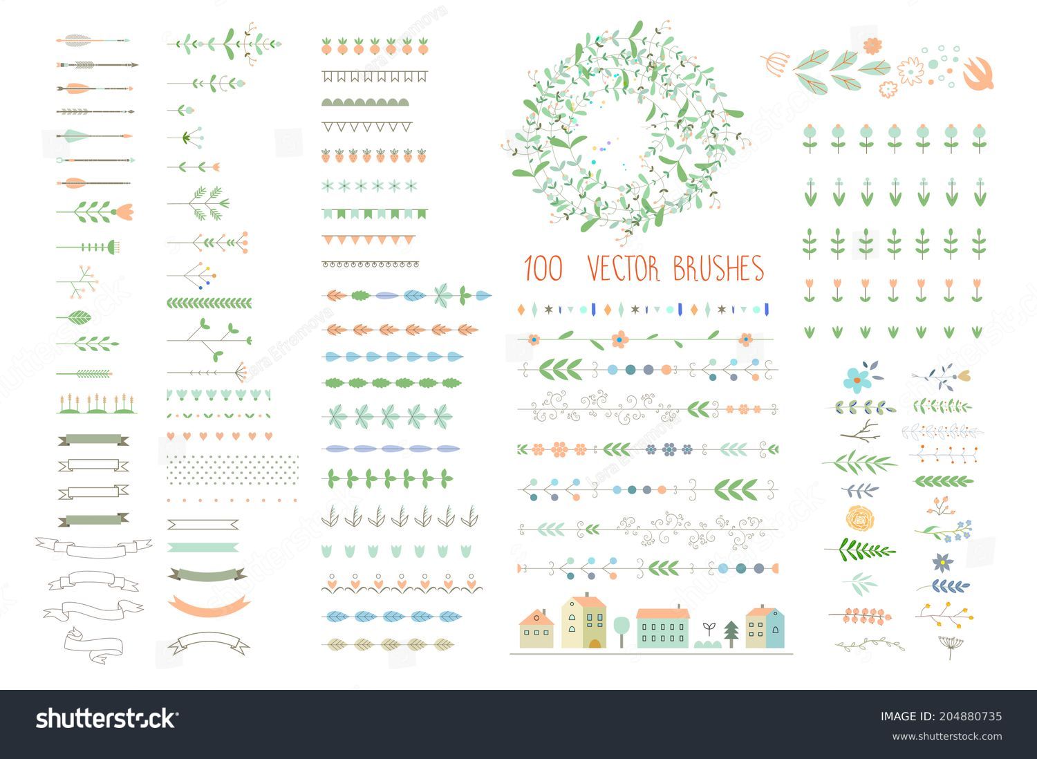 Floral Decor Set 100 Different Vector: vector de stock (libre de ...