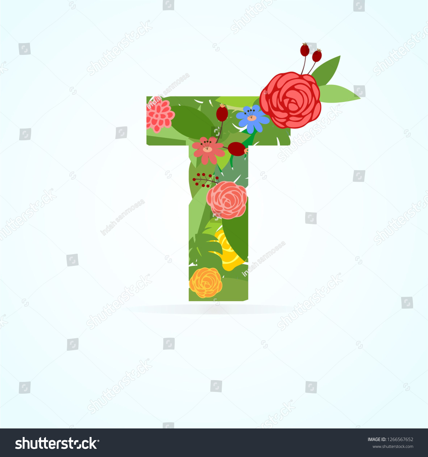 Floral Letter T Stock Vector (Royalty Free) 1266567652