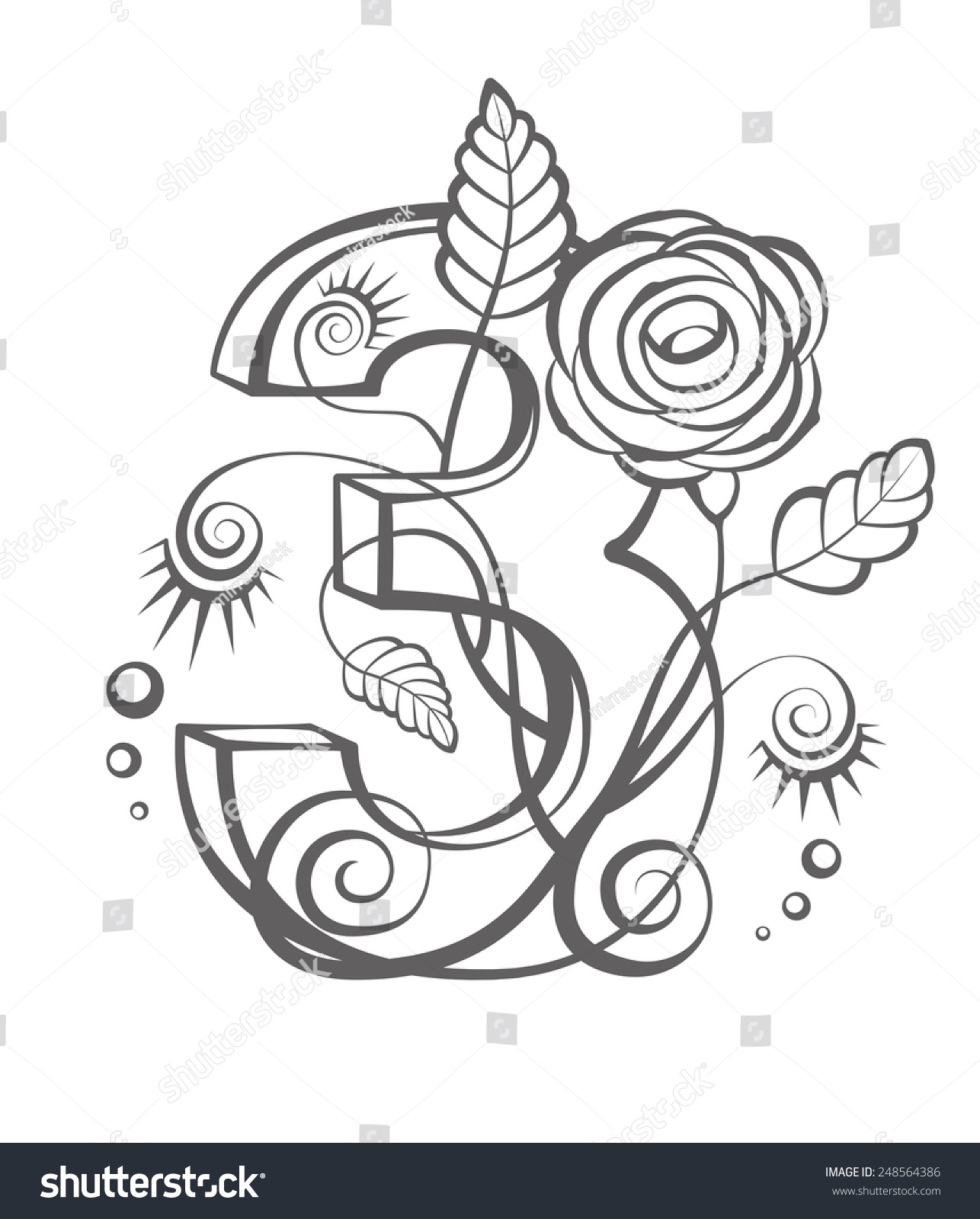 Floral Number Three Your Design Vector Stock Vector (Royalty Free ...