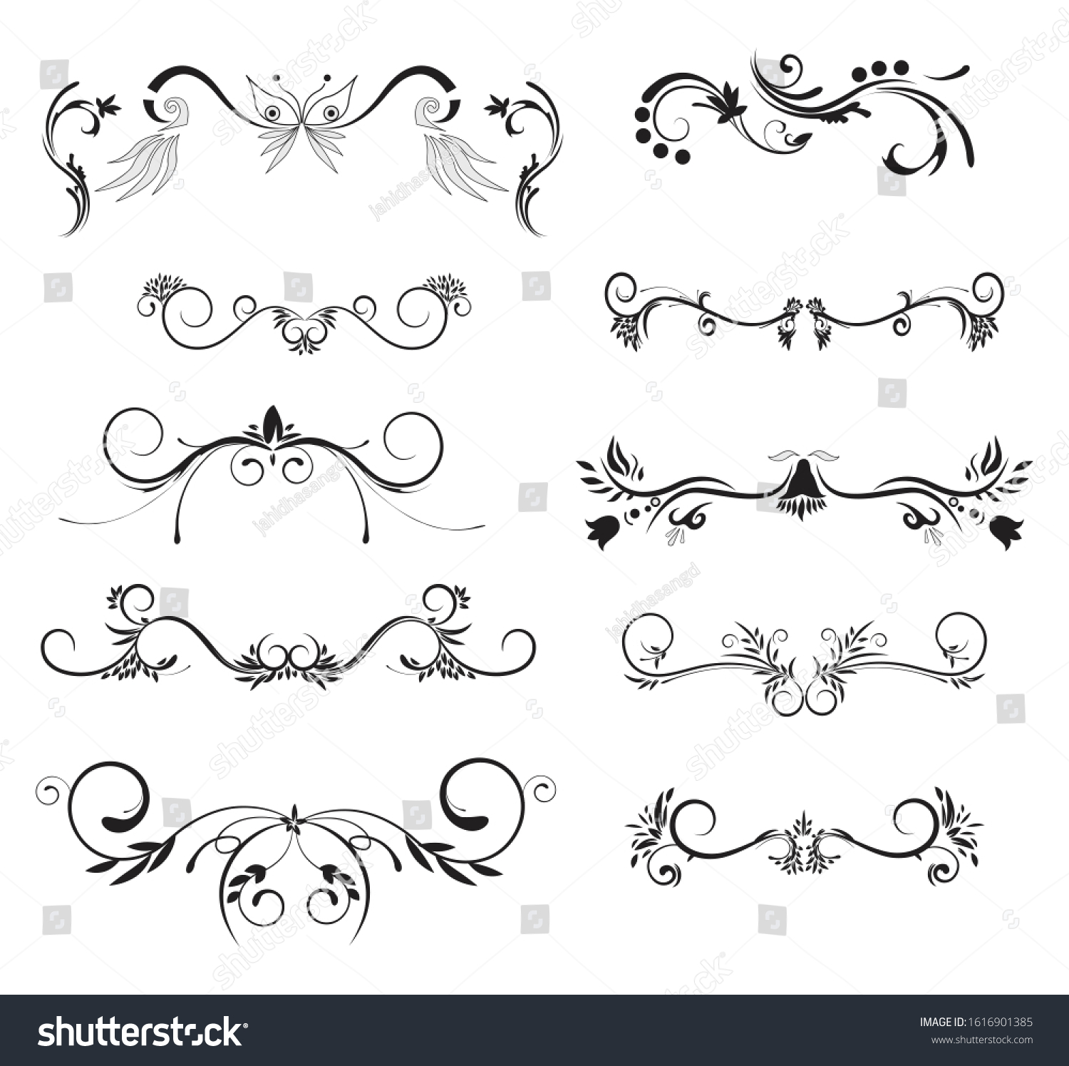 Flourish Border Corner Frame Elements Collection Stock Vector (Royalty ...