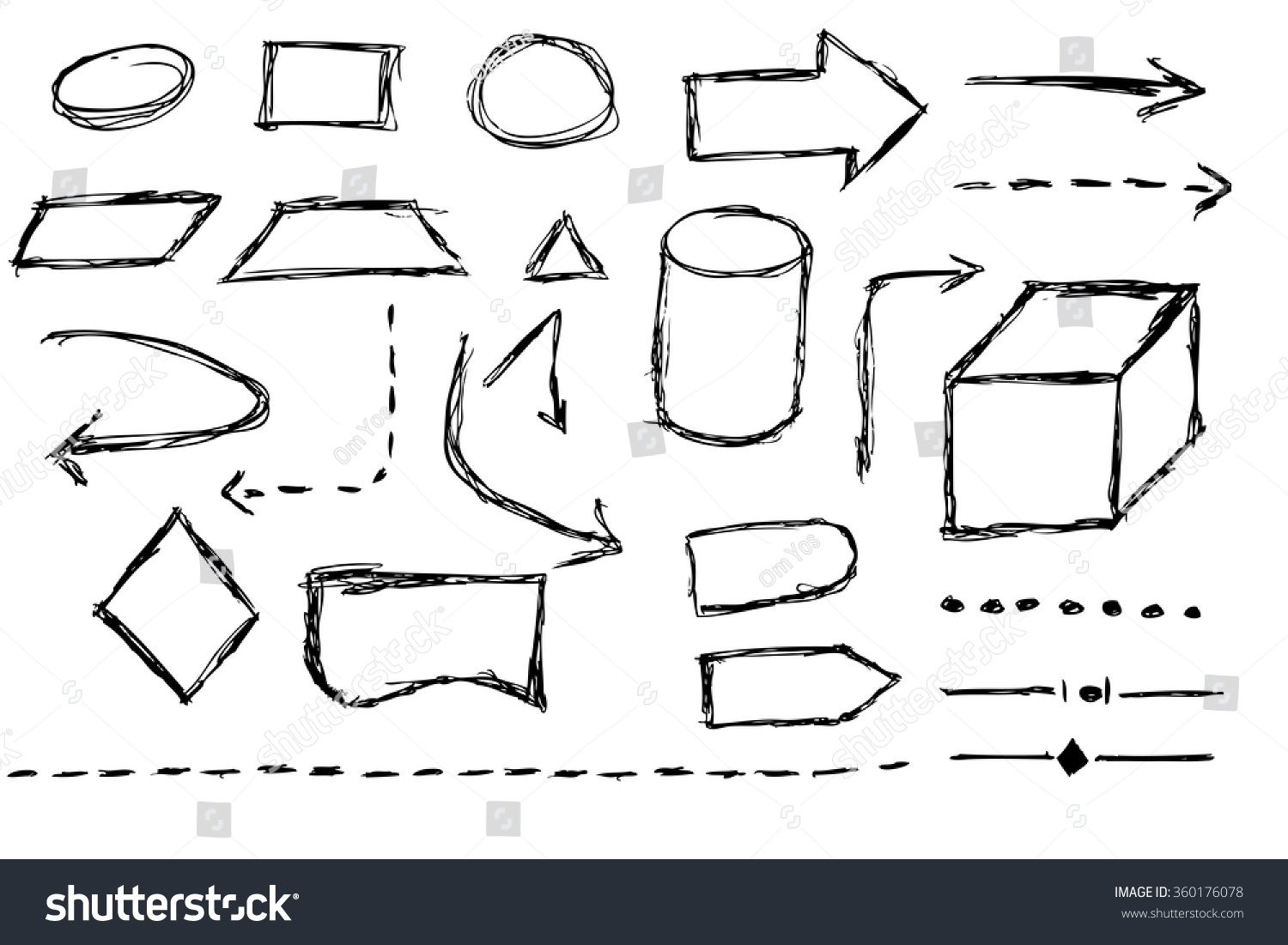 Vektor Stok Flowchart Black Pen Isolated On White (Tanpa Royalti ...
