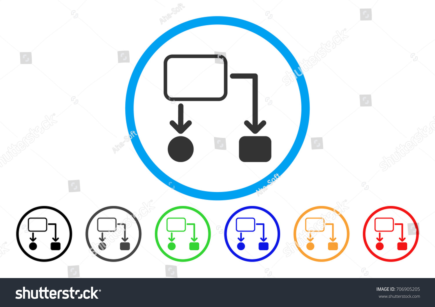 Flowchart Scheme Vector Rounded Icon Image: vector de stock (libre de ...