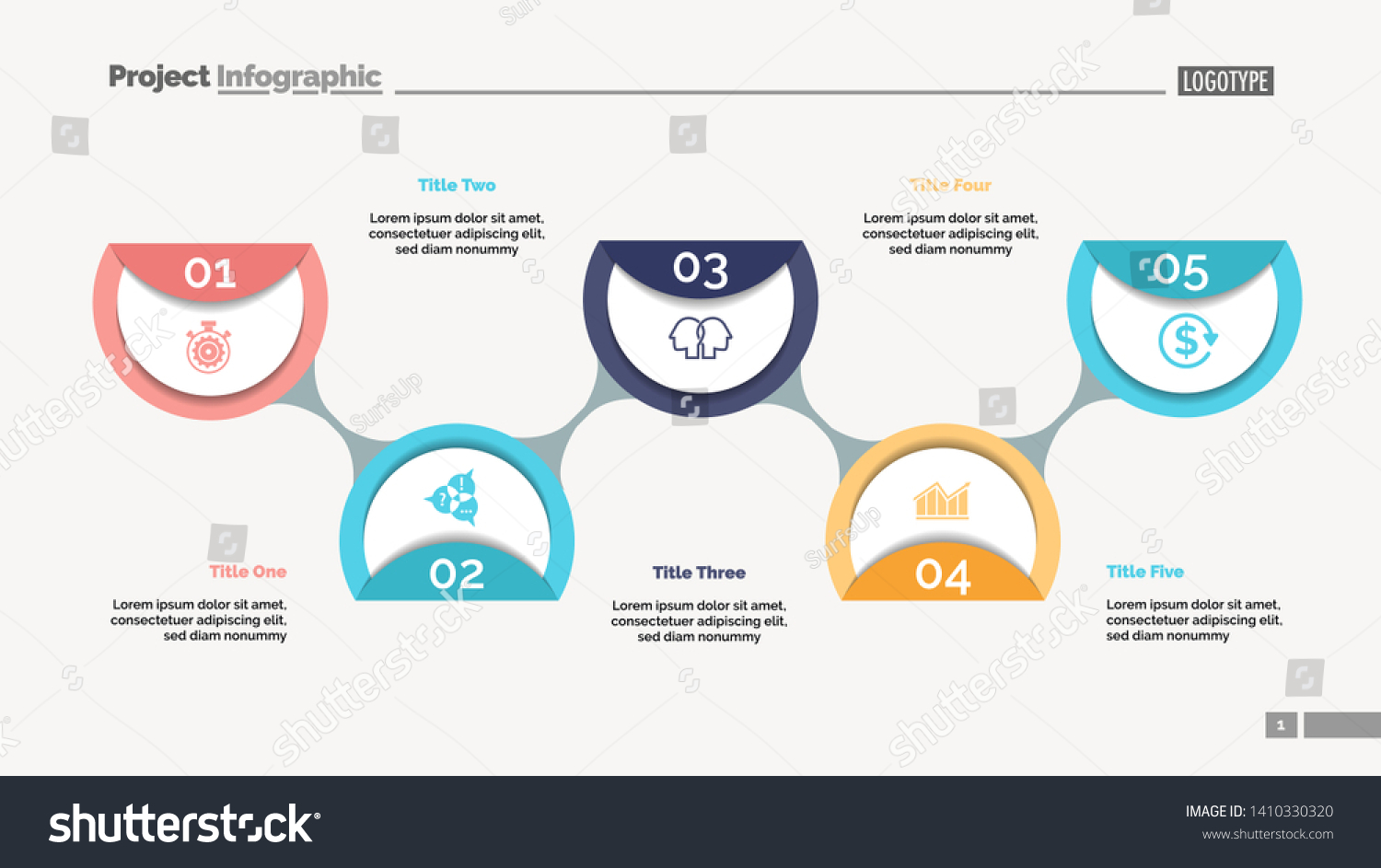 Flowchart Five Circles Flow Diagram Plan: เวกเตอร์สต็อก (ปลอดค่า ...