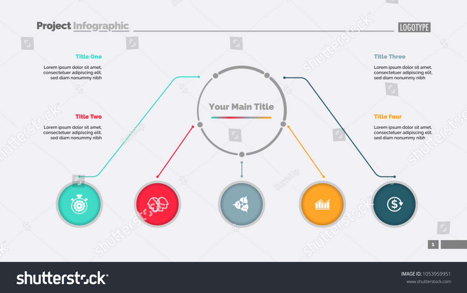 Flowchart Five Elements Slide Template Business Stock Vector (Royalty ...