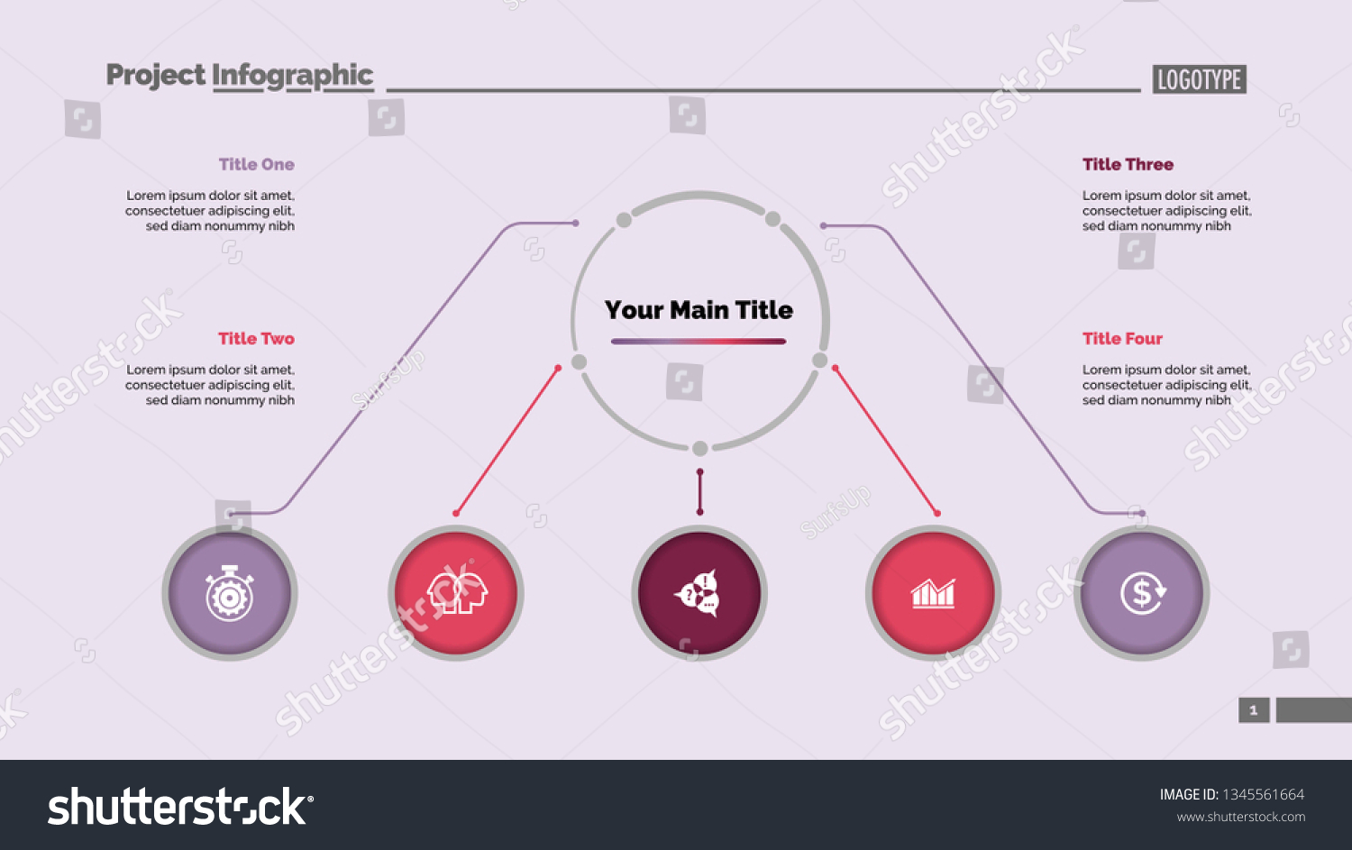 Flowchart Five Elements Slide Template Business: vector de stock (libre ...