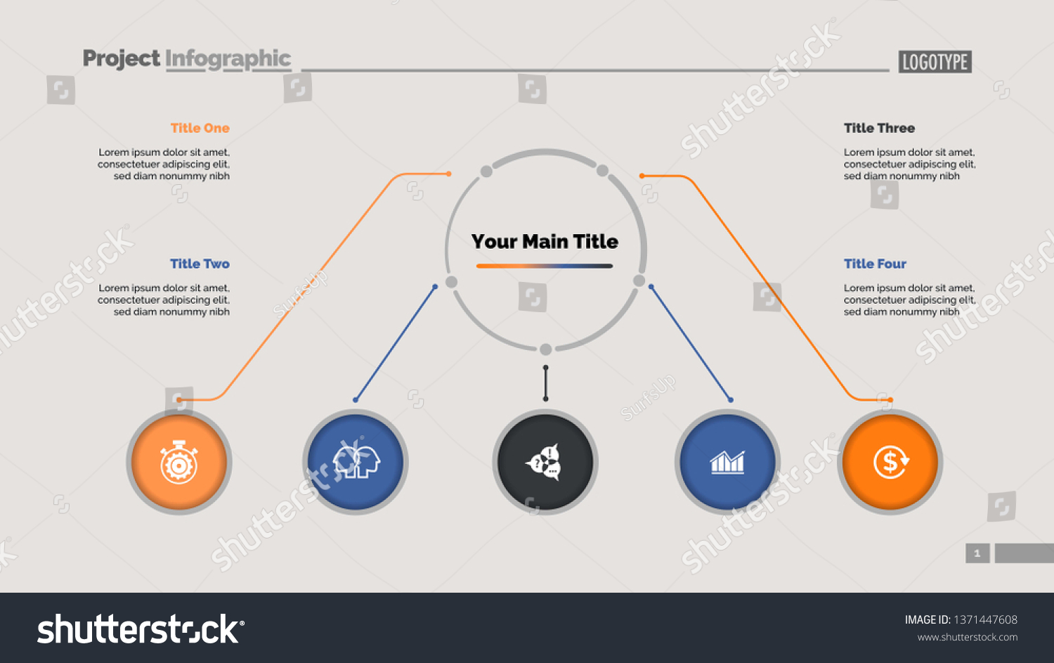 Flowchart Five Elements Slide Template Business Stock Vector (Royalty Free) 1371447608 ...