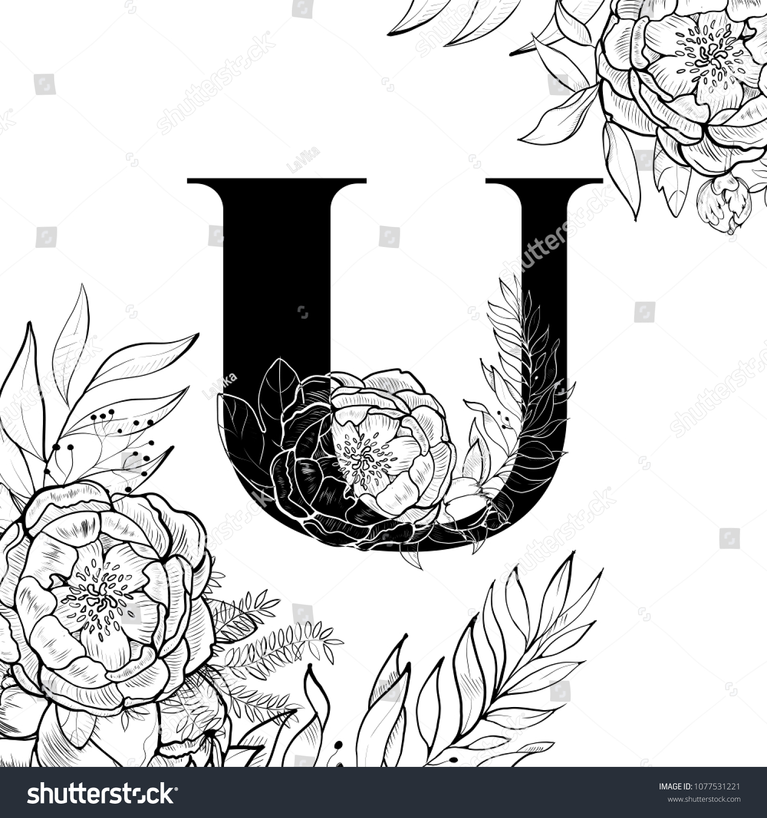 Flower Alphabet Letter U Pattern Stock Vector (Royalty Free) 1077531221
