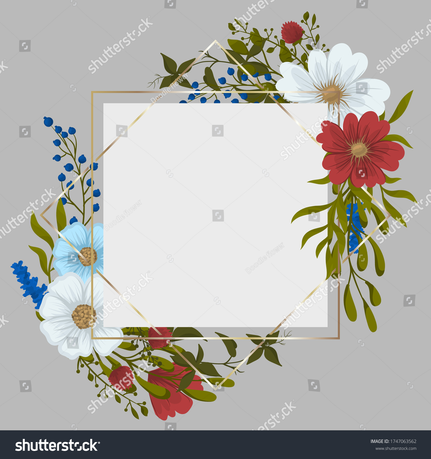 Flower Border Drawing Red Frame Stock Vector (Royalty Free) 1747063562
