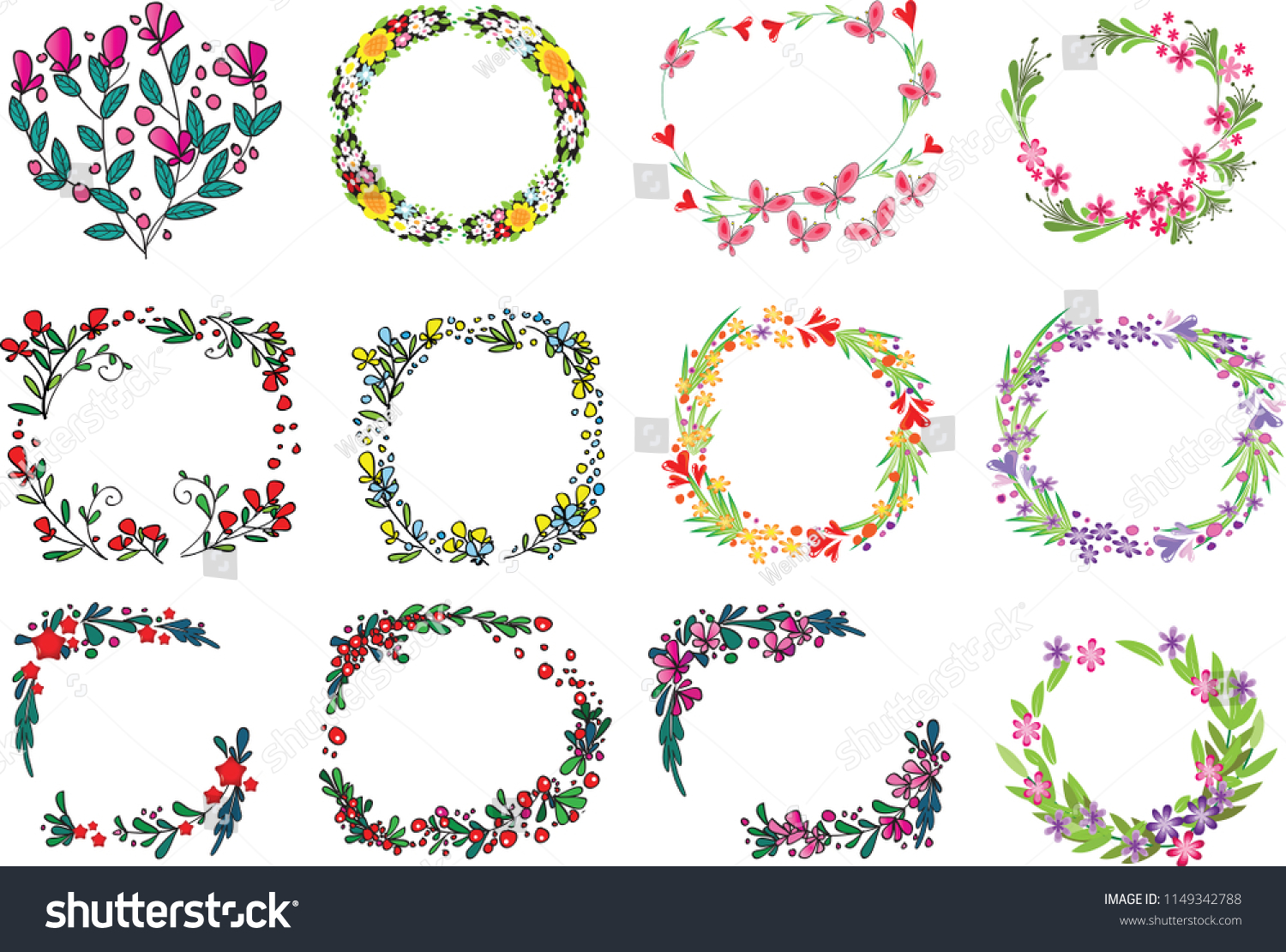 Flower Border Vector Drawing 库存矢量图（免版税）1149342788 | Shutterstock