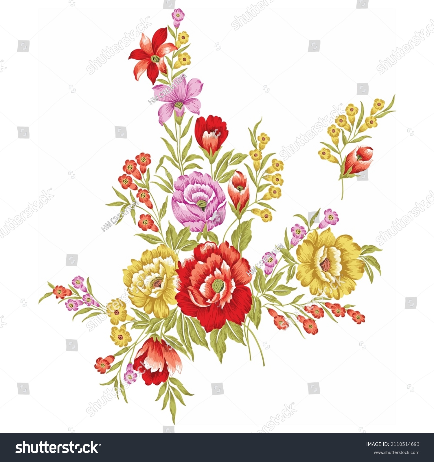 Flower Bunch Textile Print Work Stock Vector (Royalty Free) 2110514693 ...
